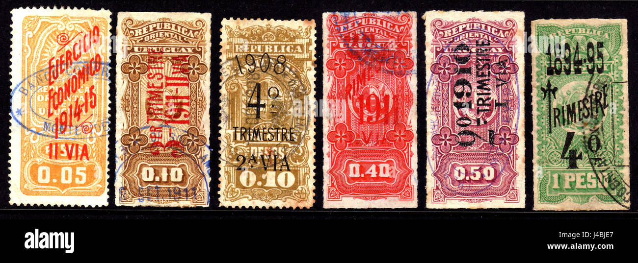 Uruguayan revenue stamps were used for tax and fee collection purposes ...