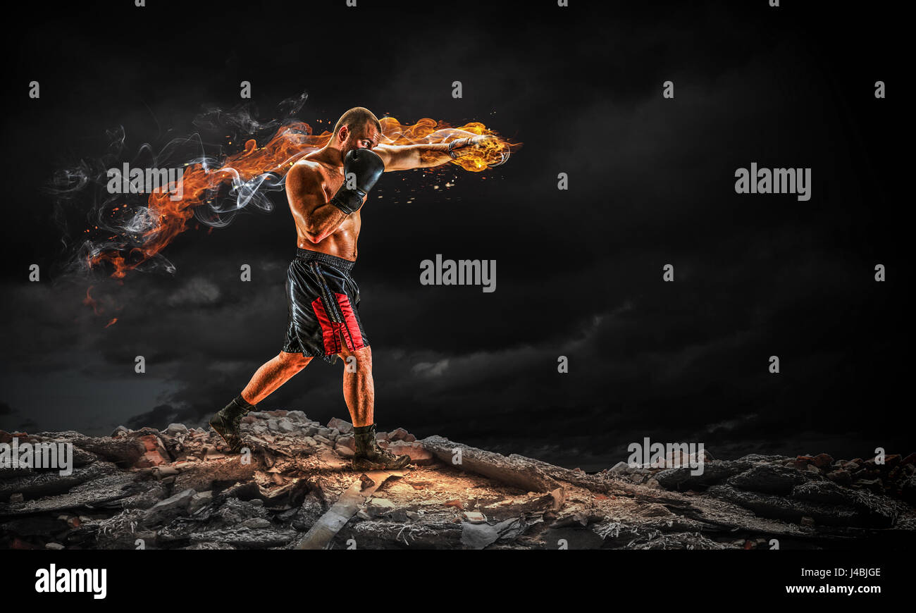 Box fighter trainning outdoor . Mixed media Stock Photo - Alamy