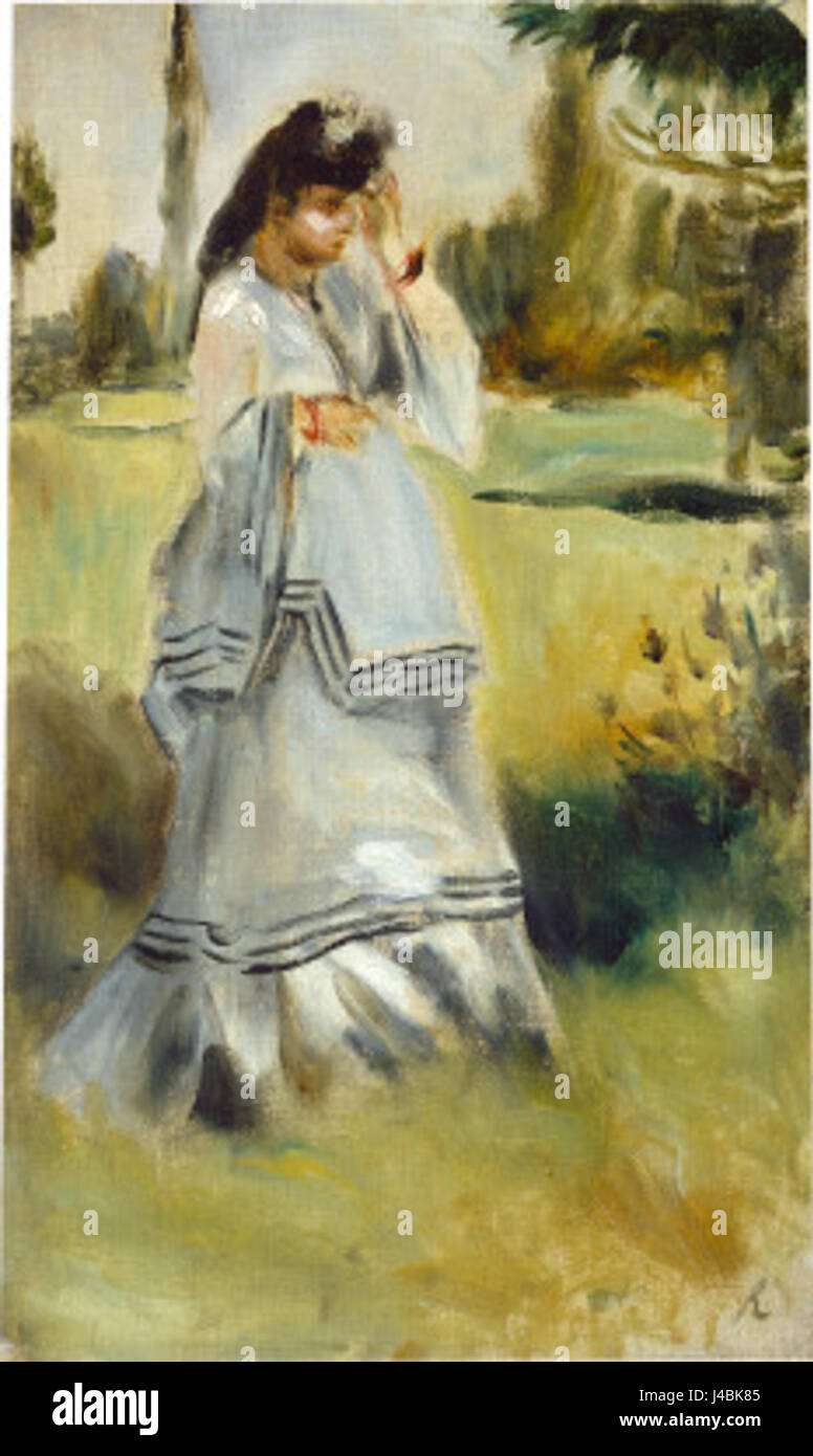 A painting by Pierre-Auguste Renoir titled 'Woman in a Park', featuring ...