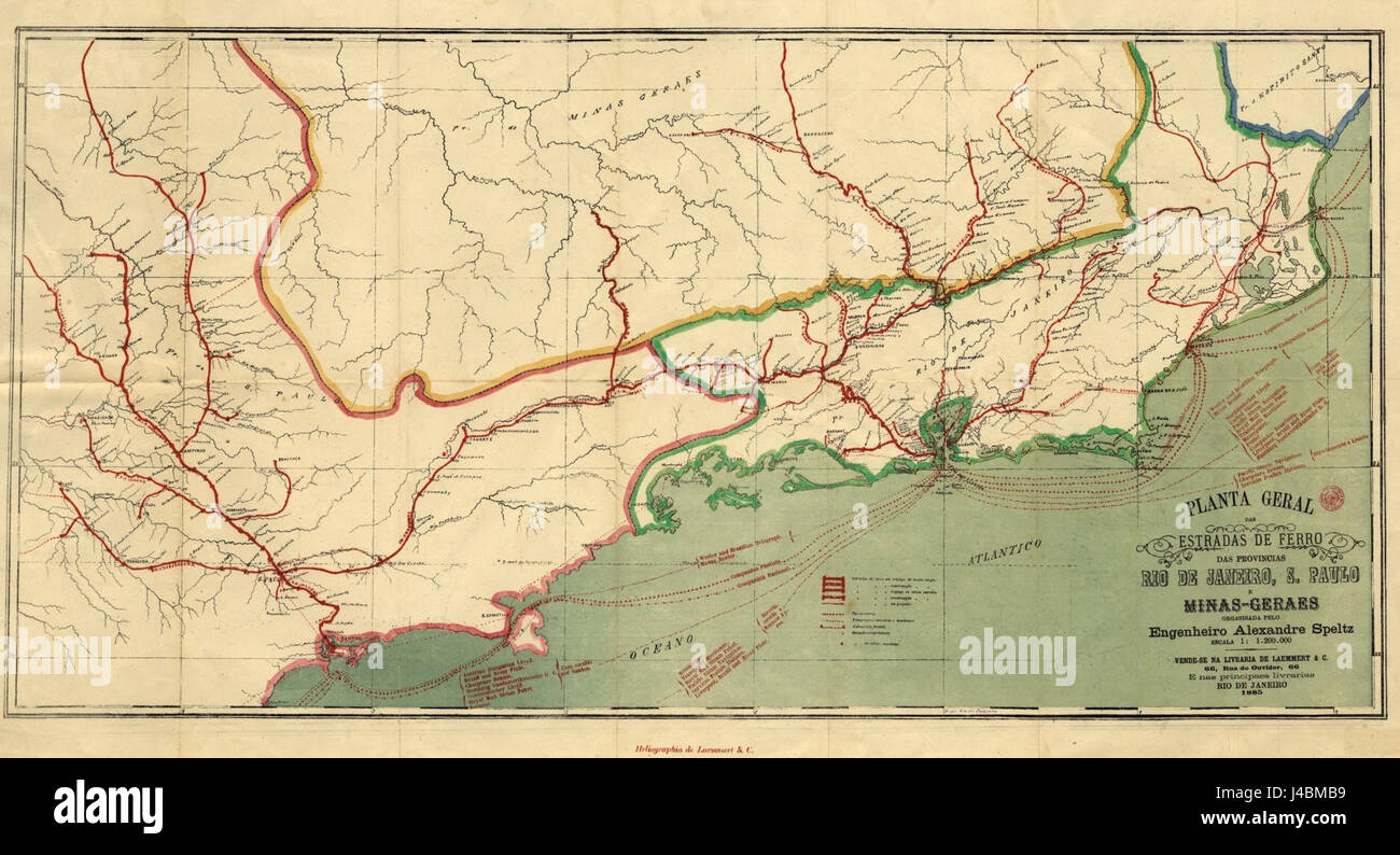 This 1885 map shows the general layout of the railway lines in Brazil ...