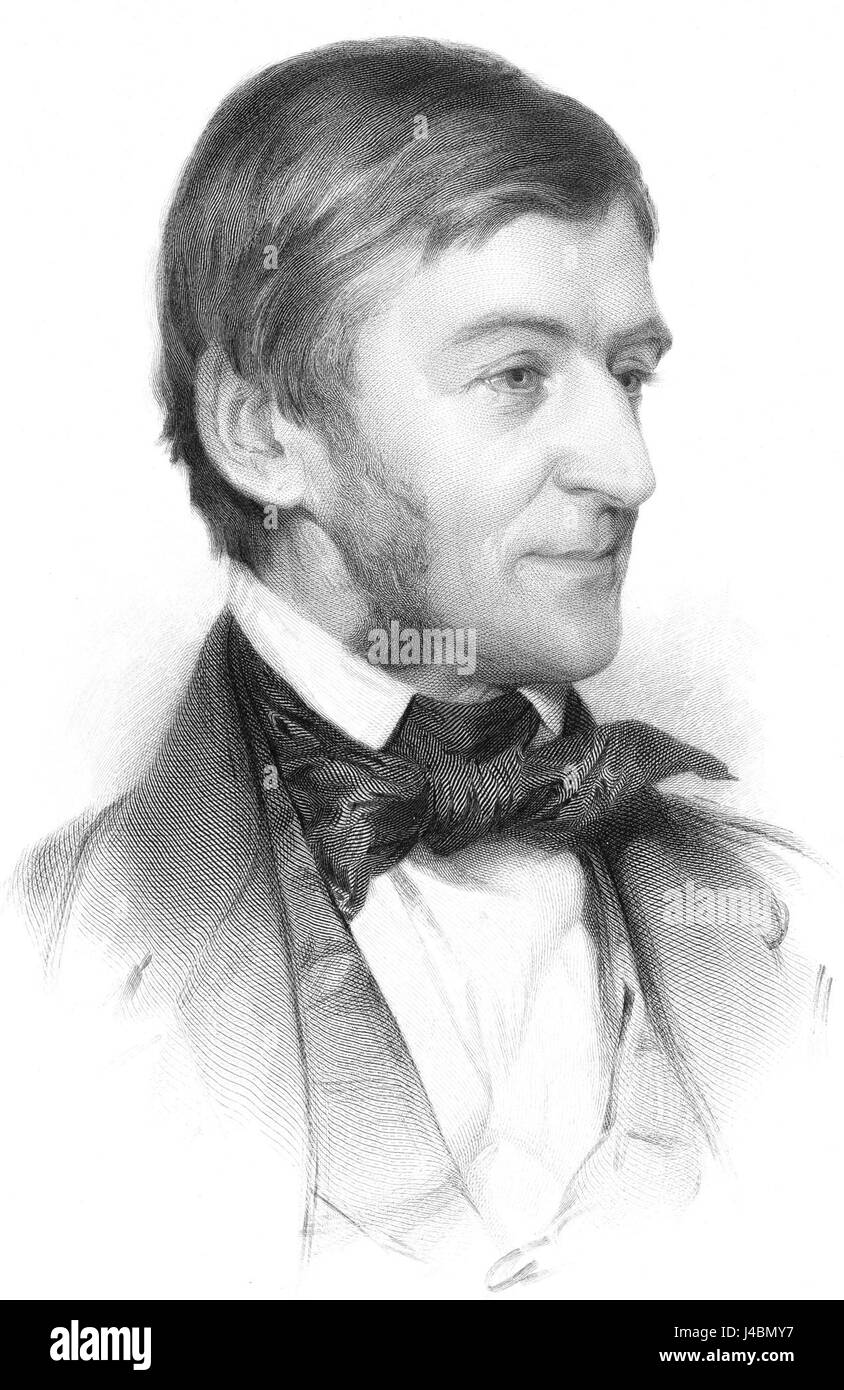 This image features a portrait of Ralph Waldo Emerson, the renowned ...