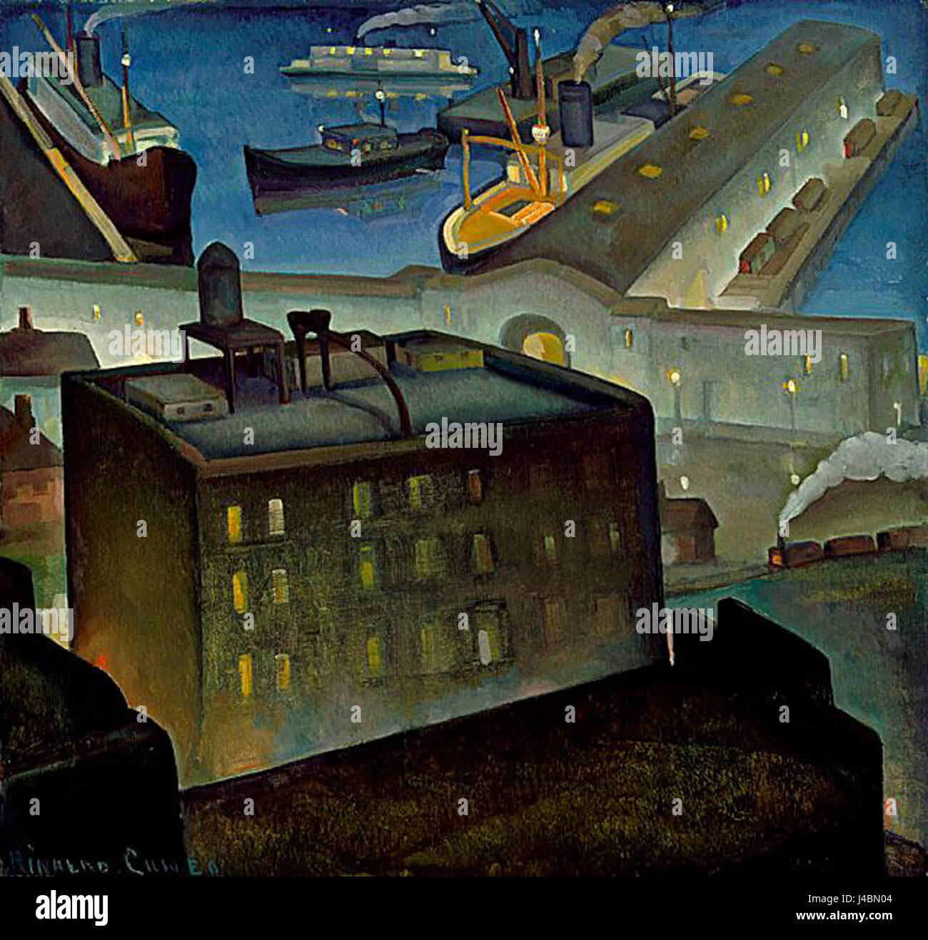 Rinaldo Cuneo's painting 'The Embarcadero at Night' depicts the ...