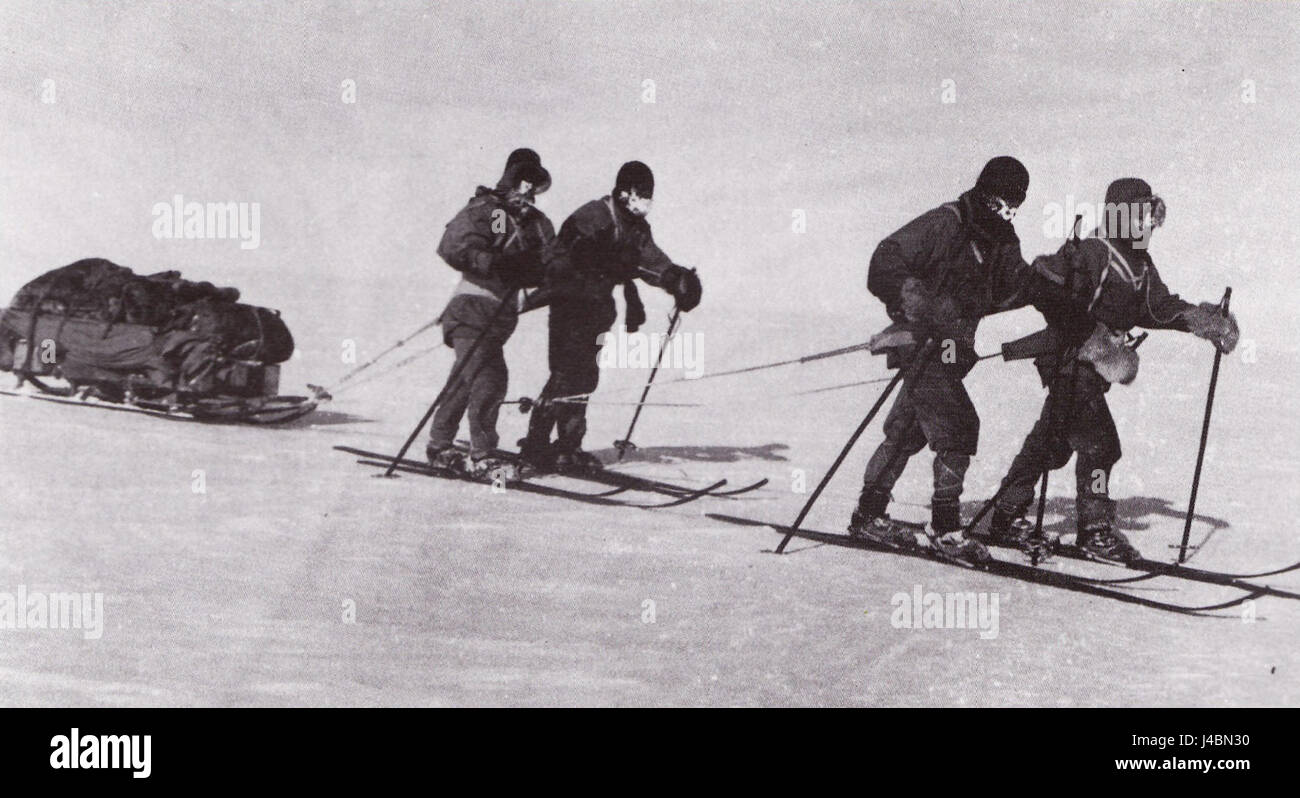 A historical photograph or artwork depicting members of the Terra Nova ...
