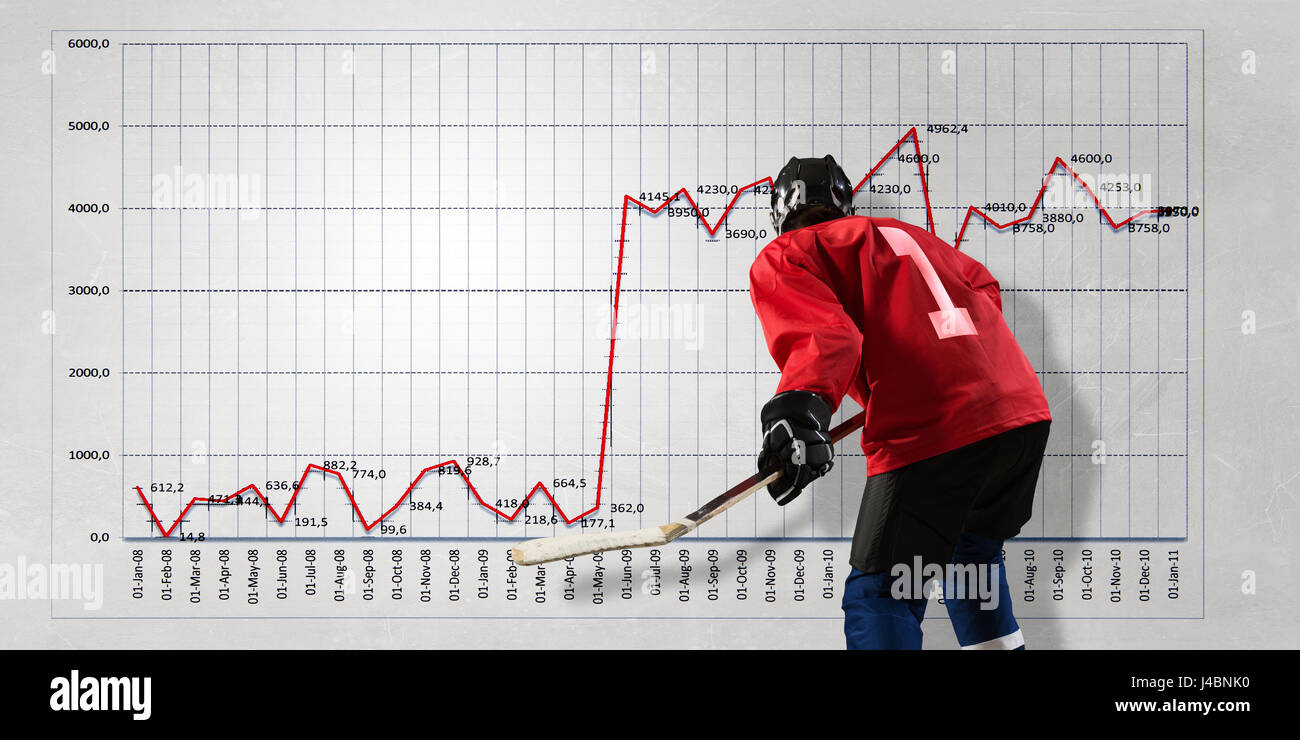 Hockey player and dynamics graph. Mixed media Stock Photo - Alamy