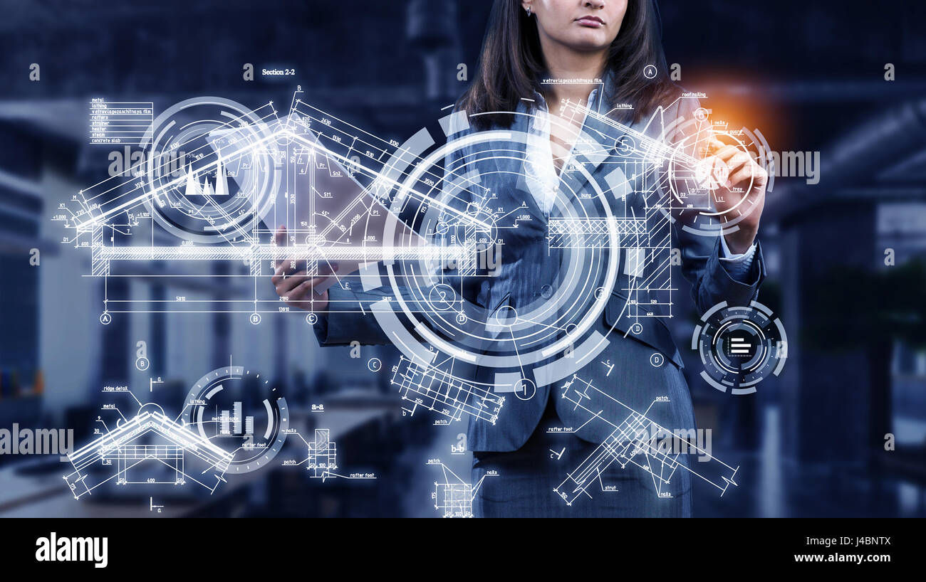 Businesswoman draw diagrams Stock Photo - Alamy