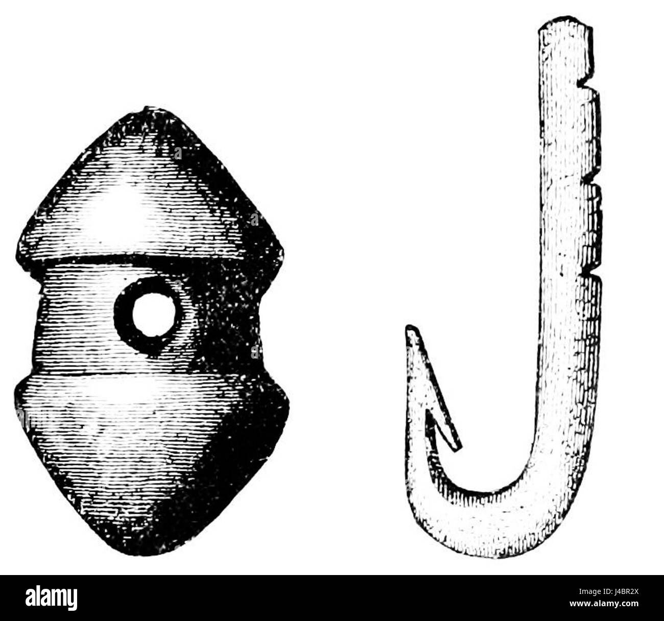 This item, an amber bead and bonefish hook, is likely from a historical ...