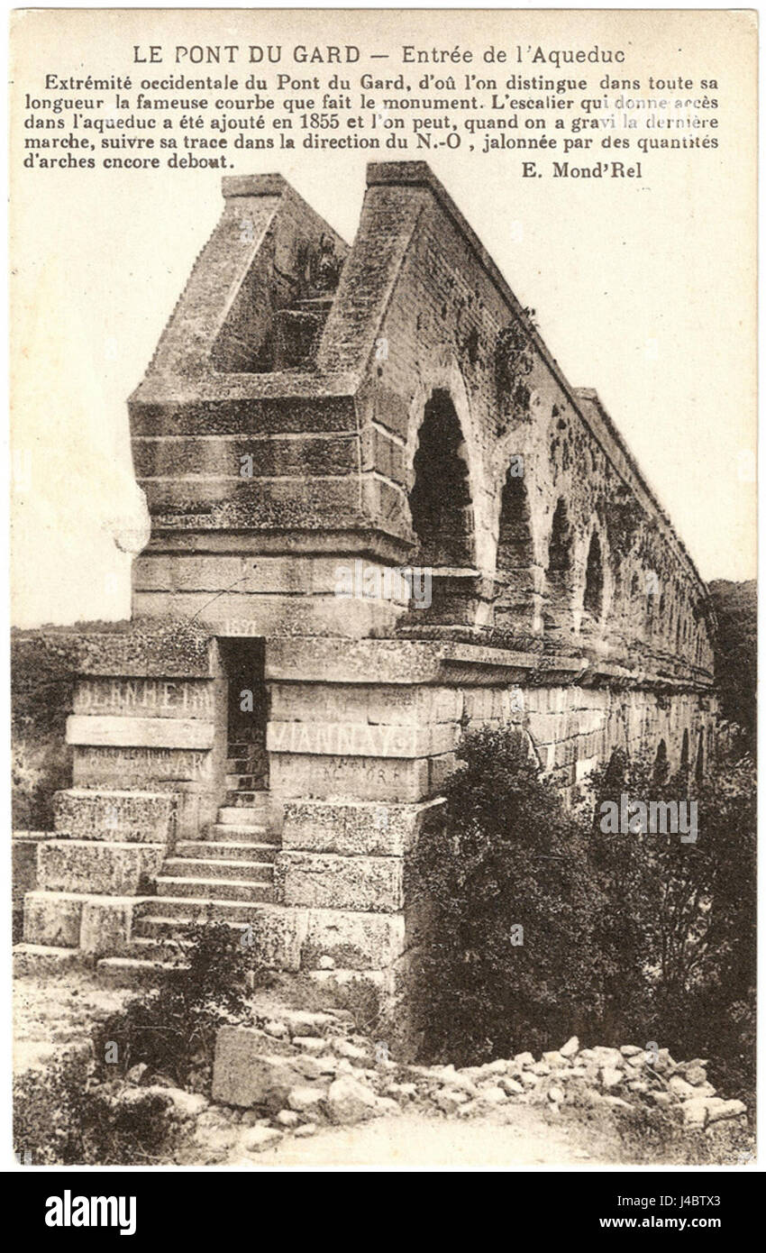 A representation or model of the Pont du Gard, a Roman aqueduct bridge ...