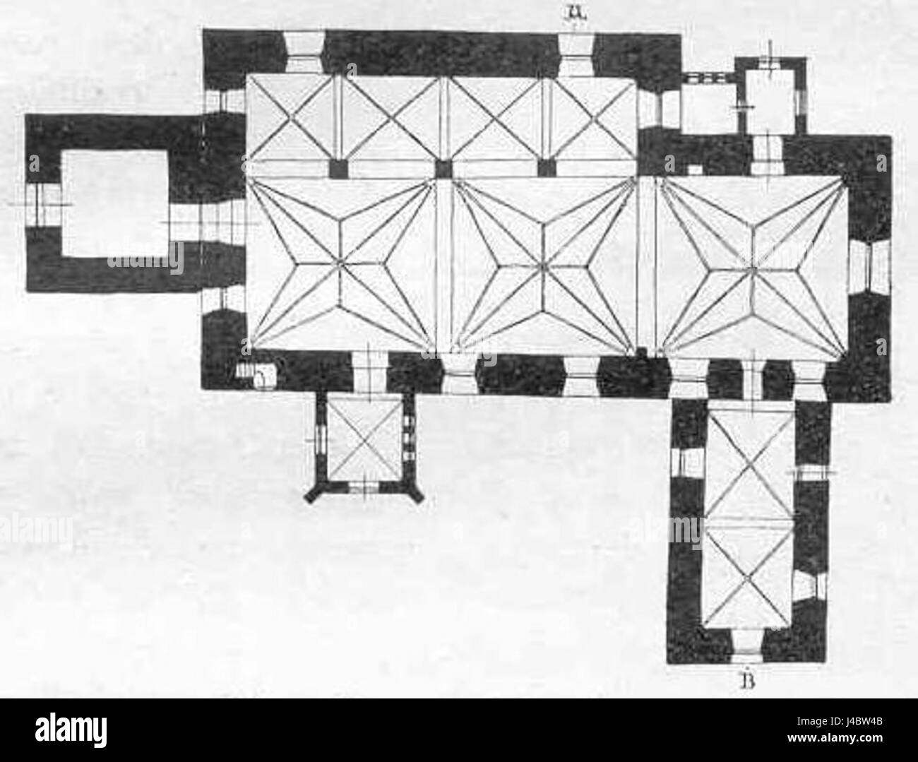 The 1908 plan of Raumos convent church showcases architectural details ...