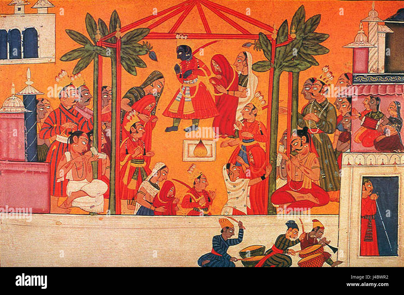 The scene from the Ramayana depicts the marriage of Rama, Bharata ...