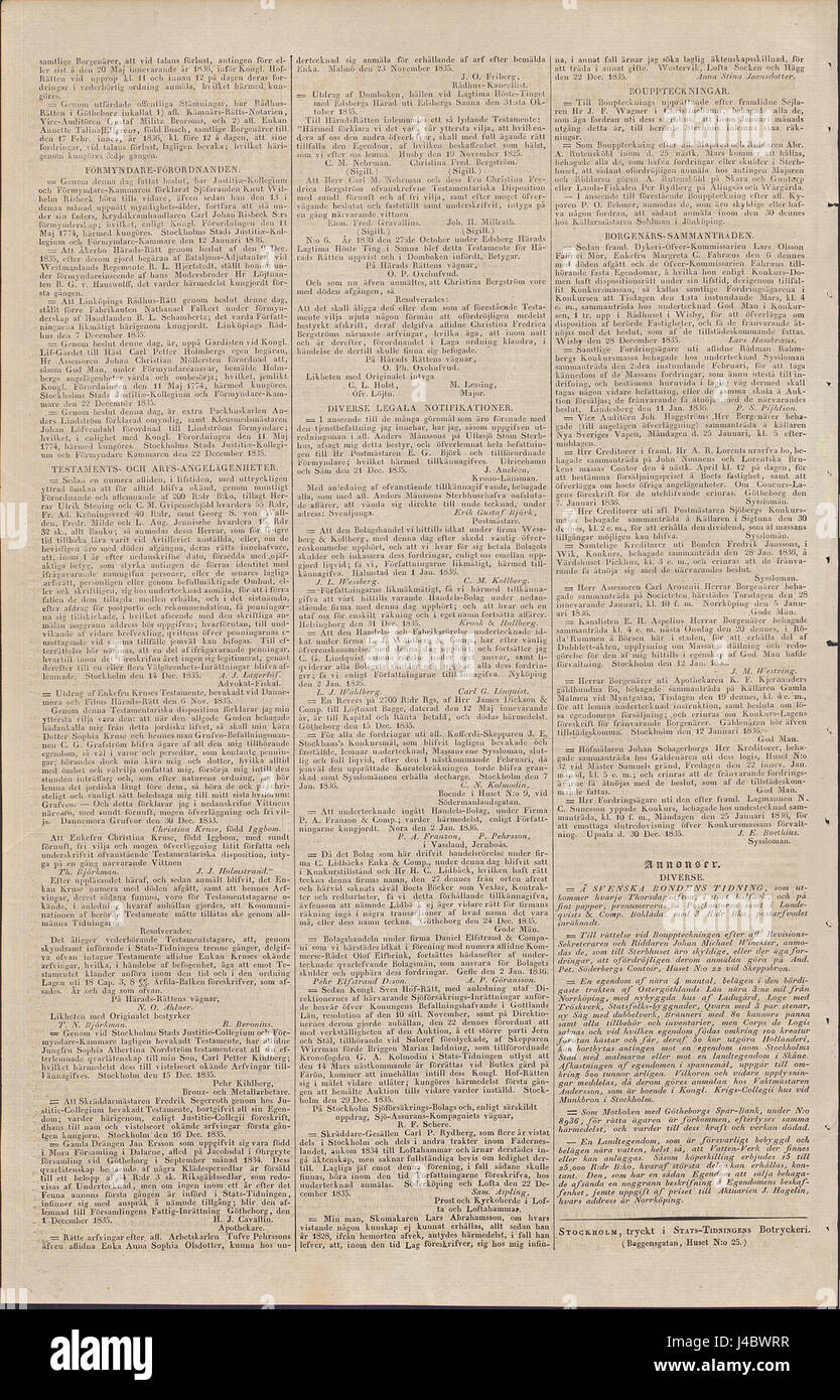 This publication, 'Post och Inrikes Tidningar', dated January 16, 1836, was a Swedish newspaper ...