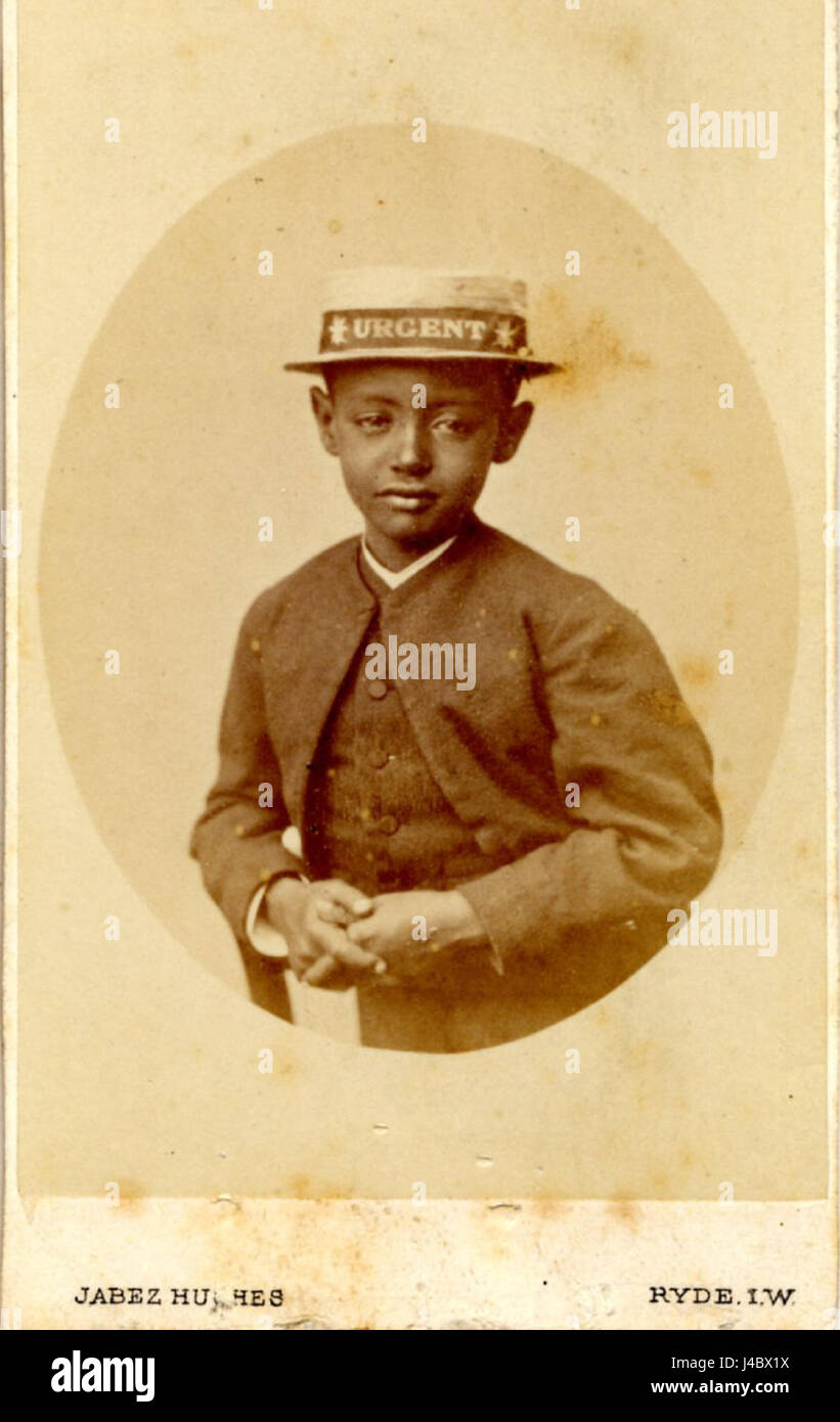 Portrait of Ethiopian prince Alamayu wearing western clothing and hat ...