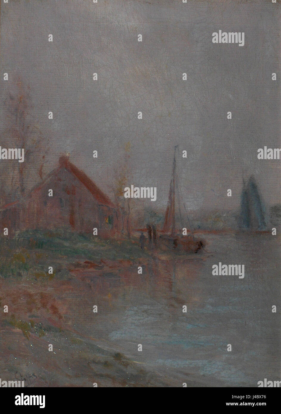 This painting by Romain Steppe, 'Brouillard le matin sur l'Escaut ...