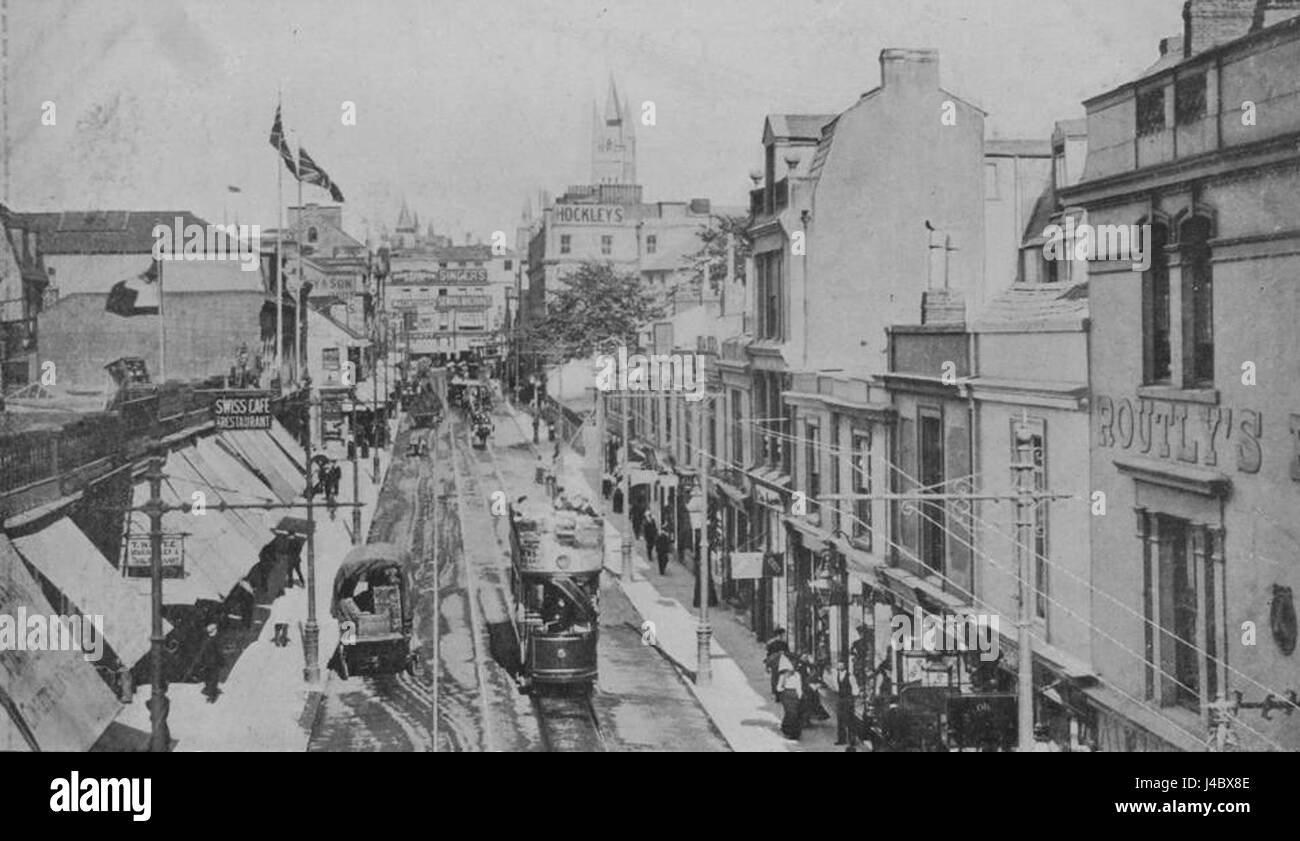 The image depicts Union Street in Plymouth, England, with the ...