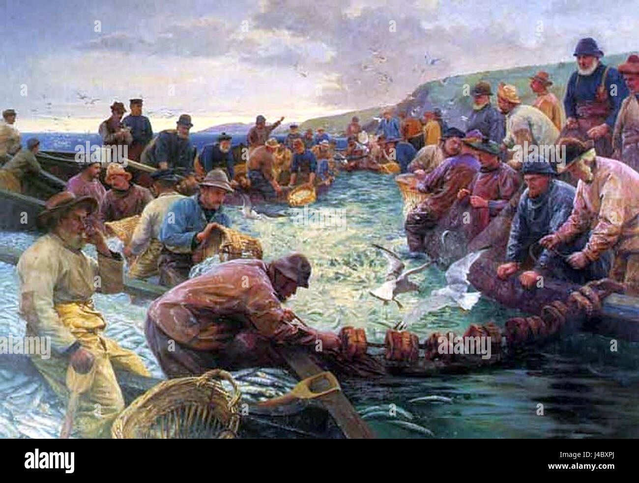 Percy Robert Craft Tucking A School Of Pilchards 1897 Stock Photo - Alamy