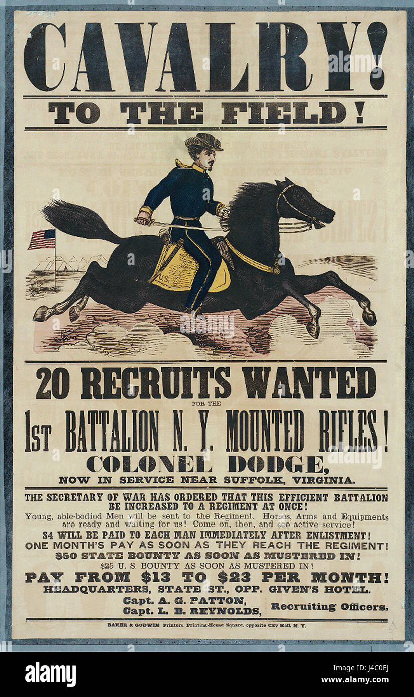 A recruiting poster for the New York Mounted Rifles, a military unit ...