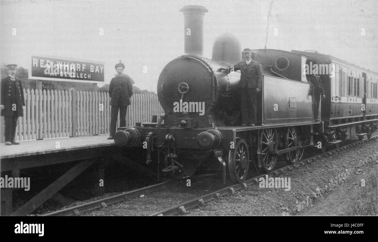 This historical image depicts the Red Wharf Bay and Benllech railway ...