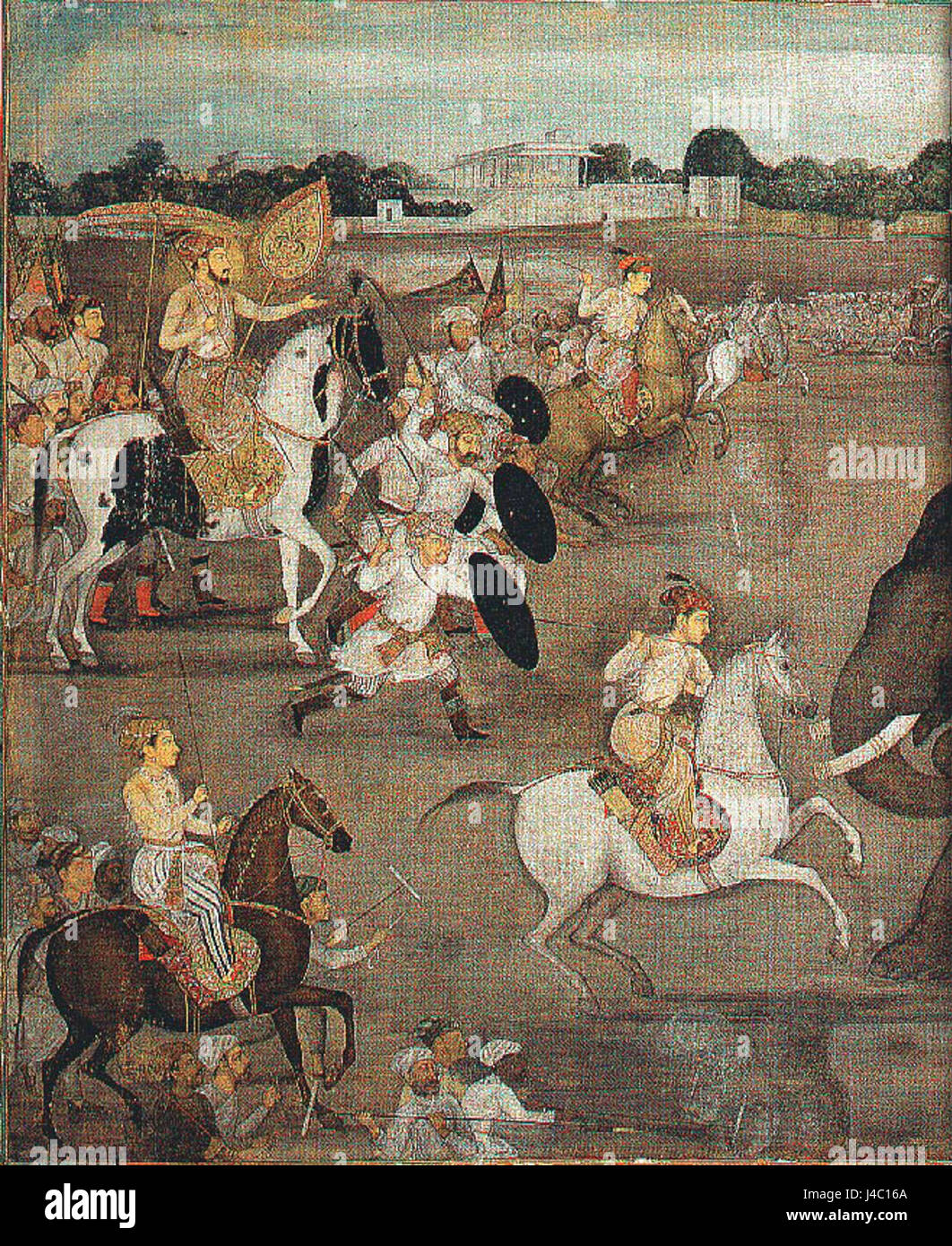 Prince Awrangzeb (Aurangzeb) facing a maddened elephant named Sudhakar ...