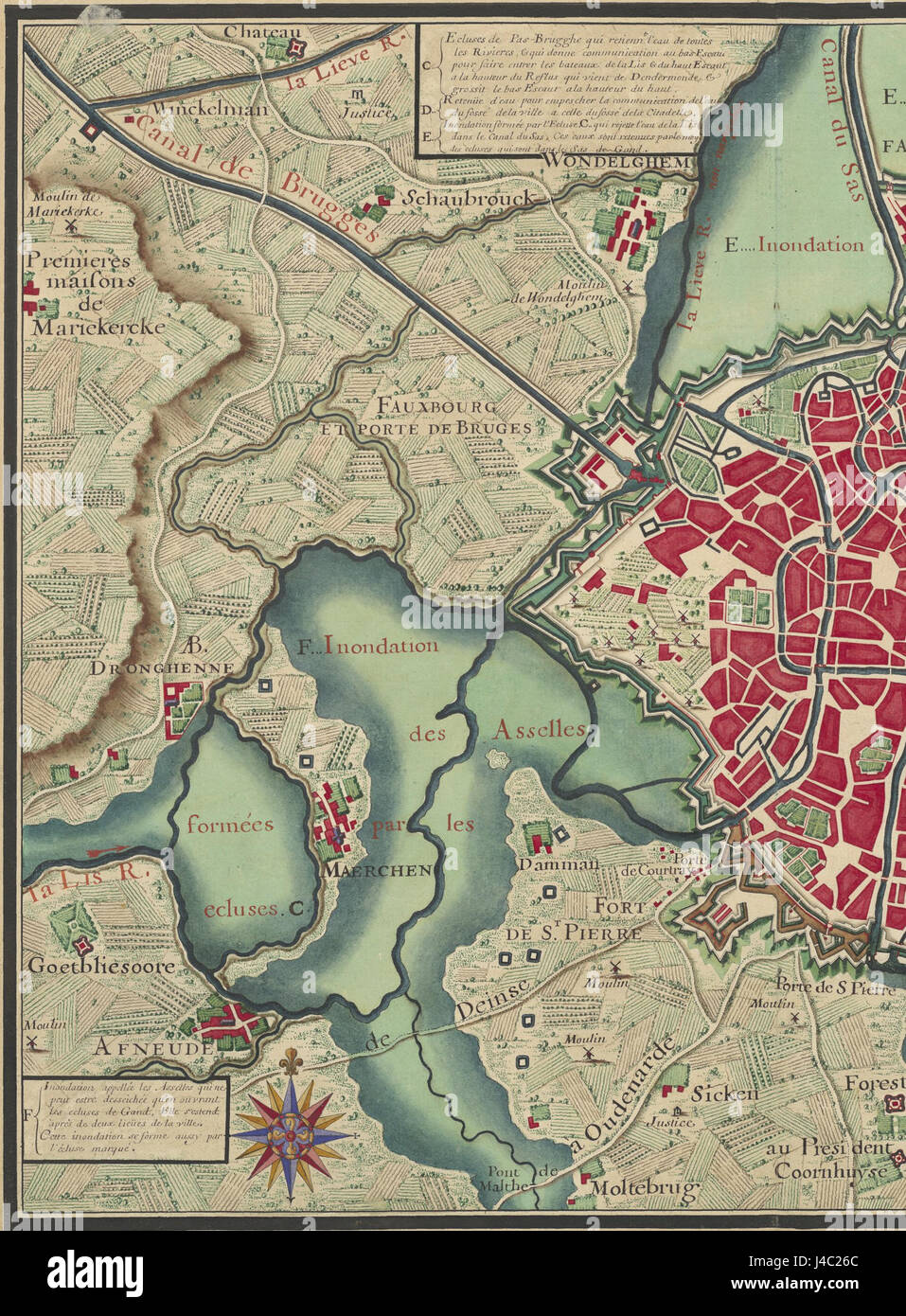 A detailed map from 1678 showing the city of Gand (Ghent), Belgium ...