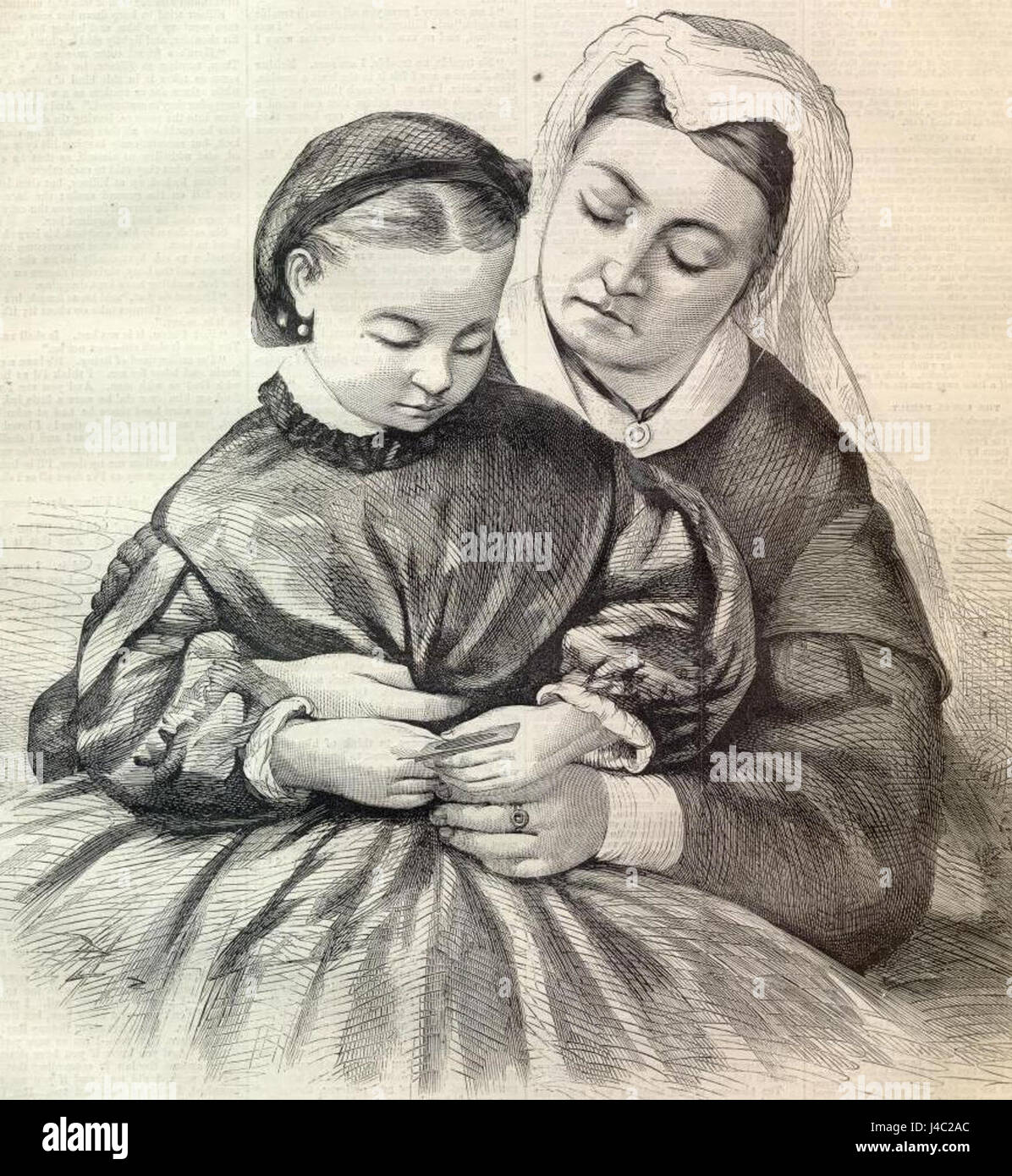 This historical image depicts Queen Victoria and Princess Beatrice as ...