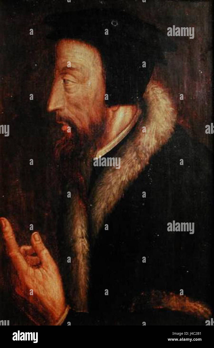 A flipped portrait of John Calvin, the influential 16th-century ...