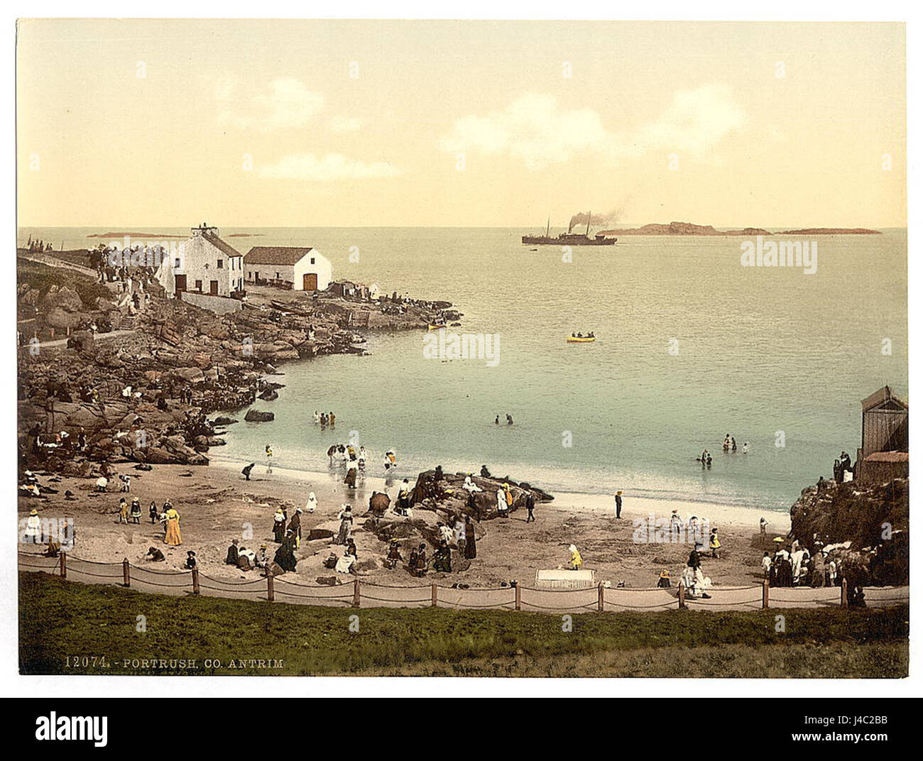 This early 20th-century photograph captures a scene from Portrush, a ...
