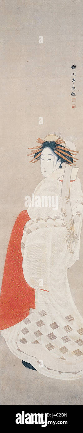 'Beauty in a White Kimono' is a famous ukiyo-e woodblock print by the ...