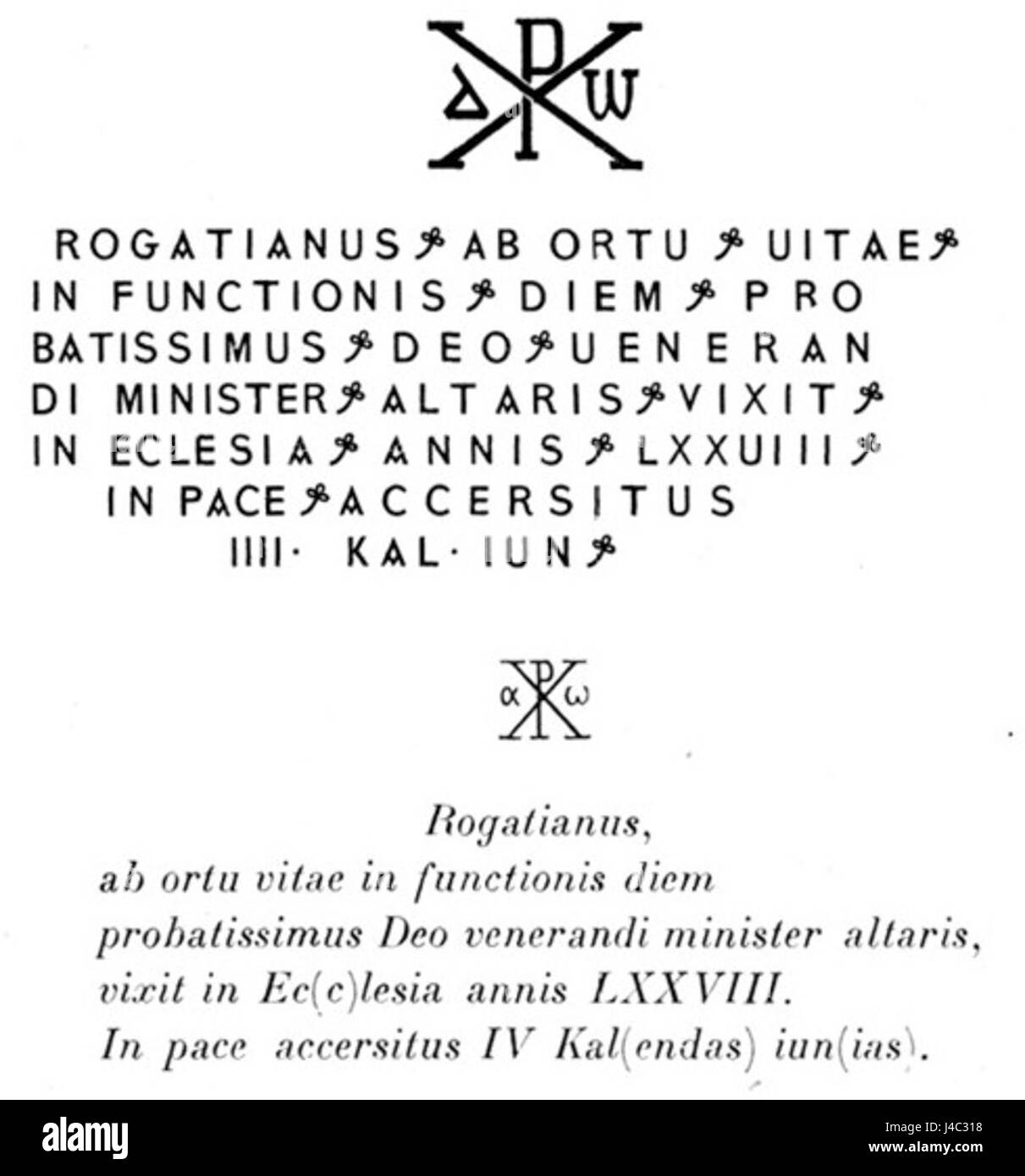 The epitaph of Rogatianus, an ancient inscription, marks the burial ...
