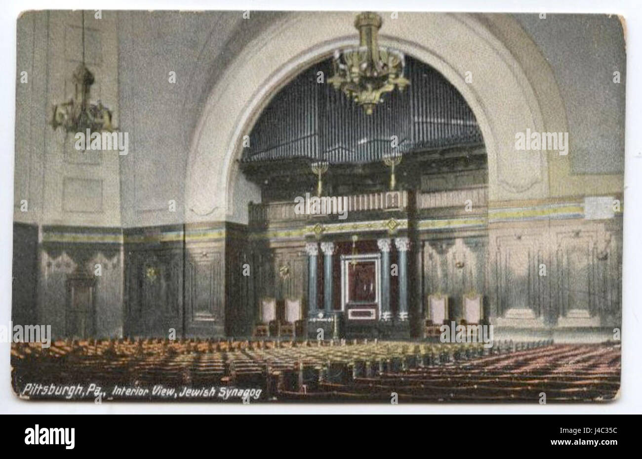 The image refers to the interior of the Rodef Shalom Congregation in ...