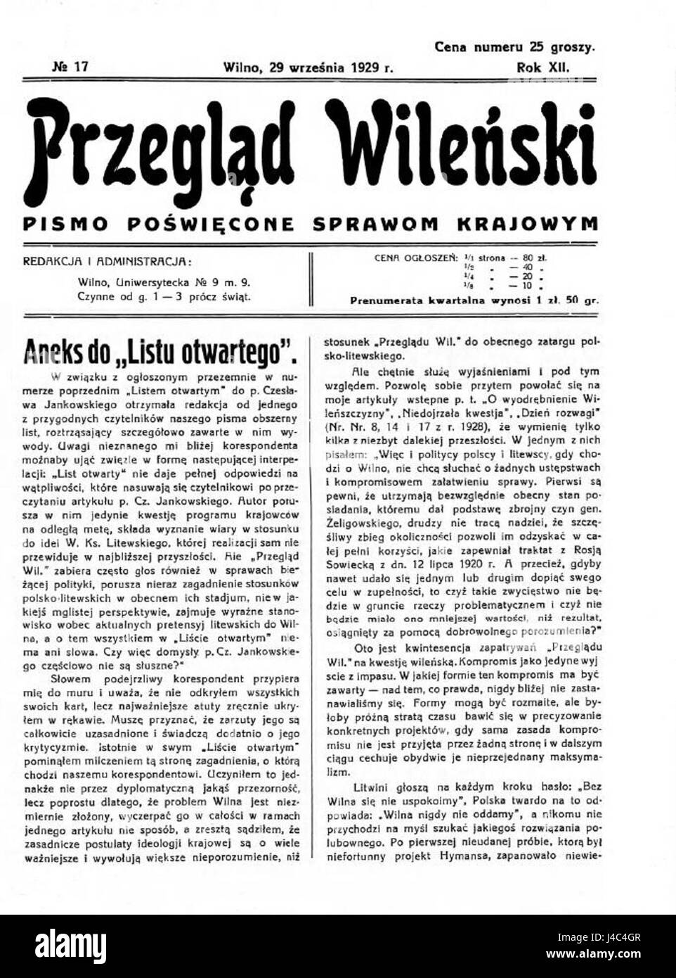 Przeglad Wilenski 1929 AD nr 17 p 1 Stock Photo - Alamy