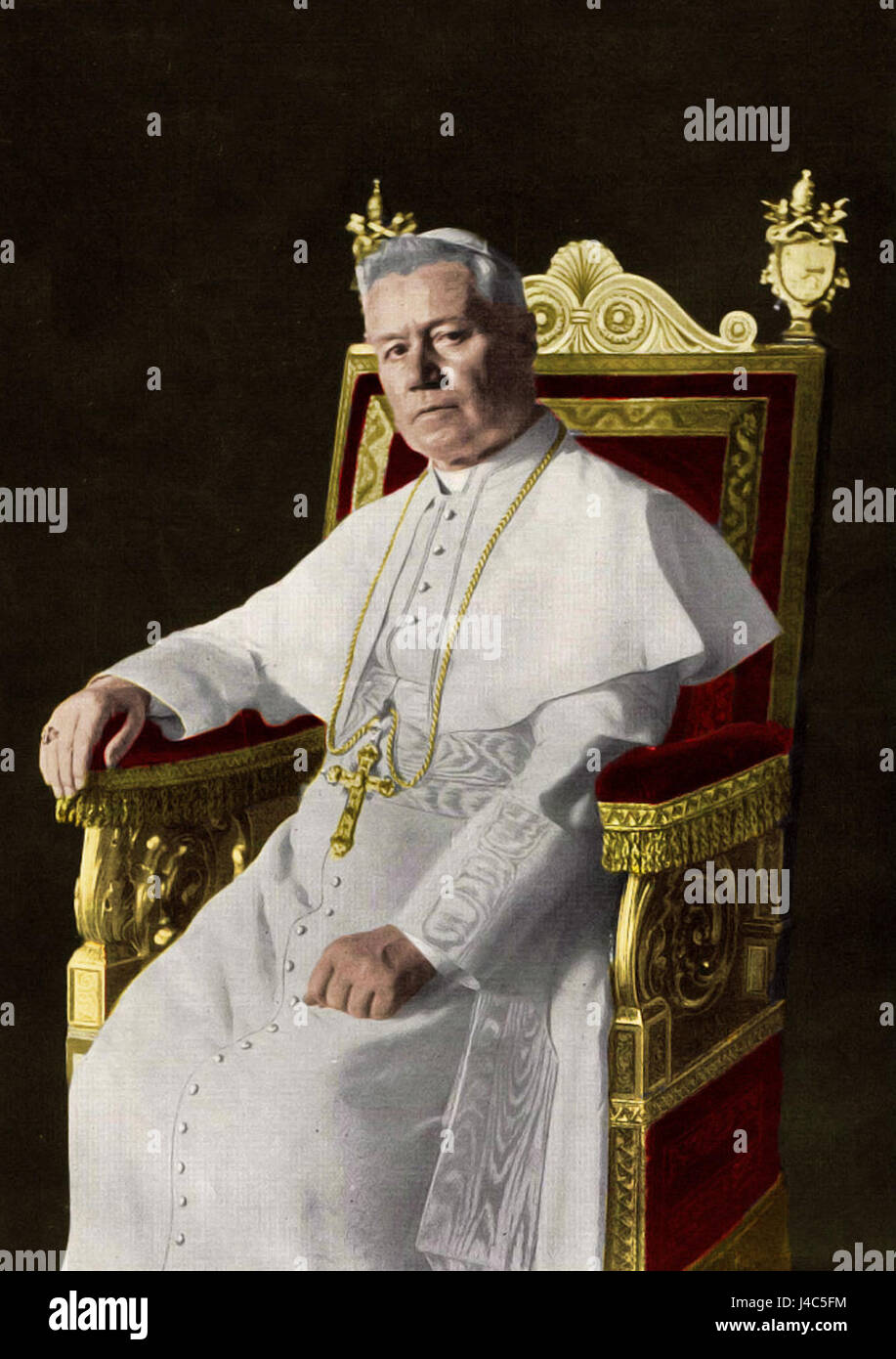 This colored portrait depicts Pope St. Pius X, who served as the Pope ...