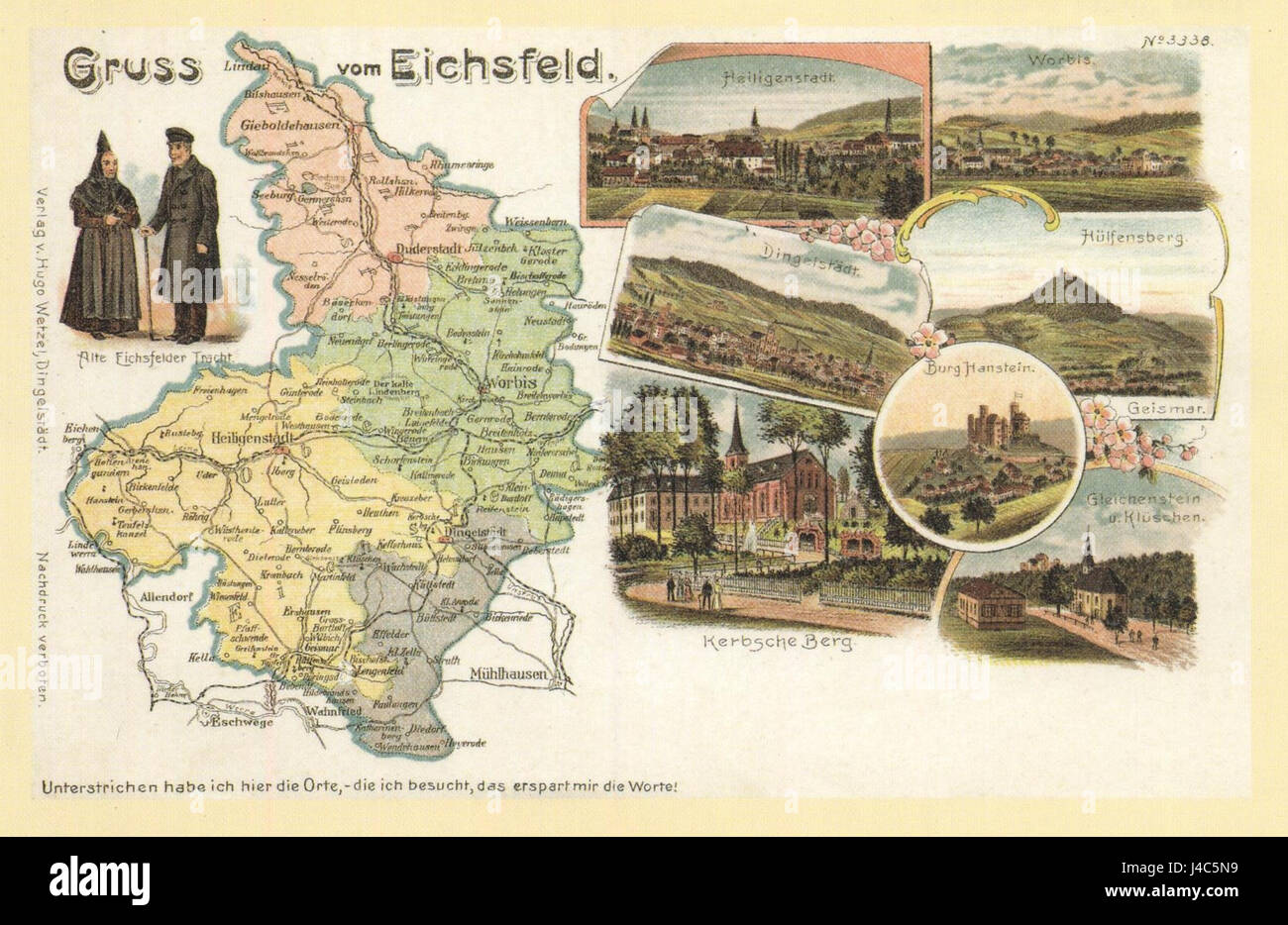 This postcard depicts a scenic view of Eichsfeld, a region in Germany ...