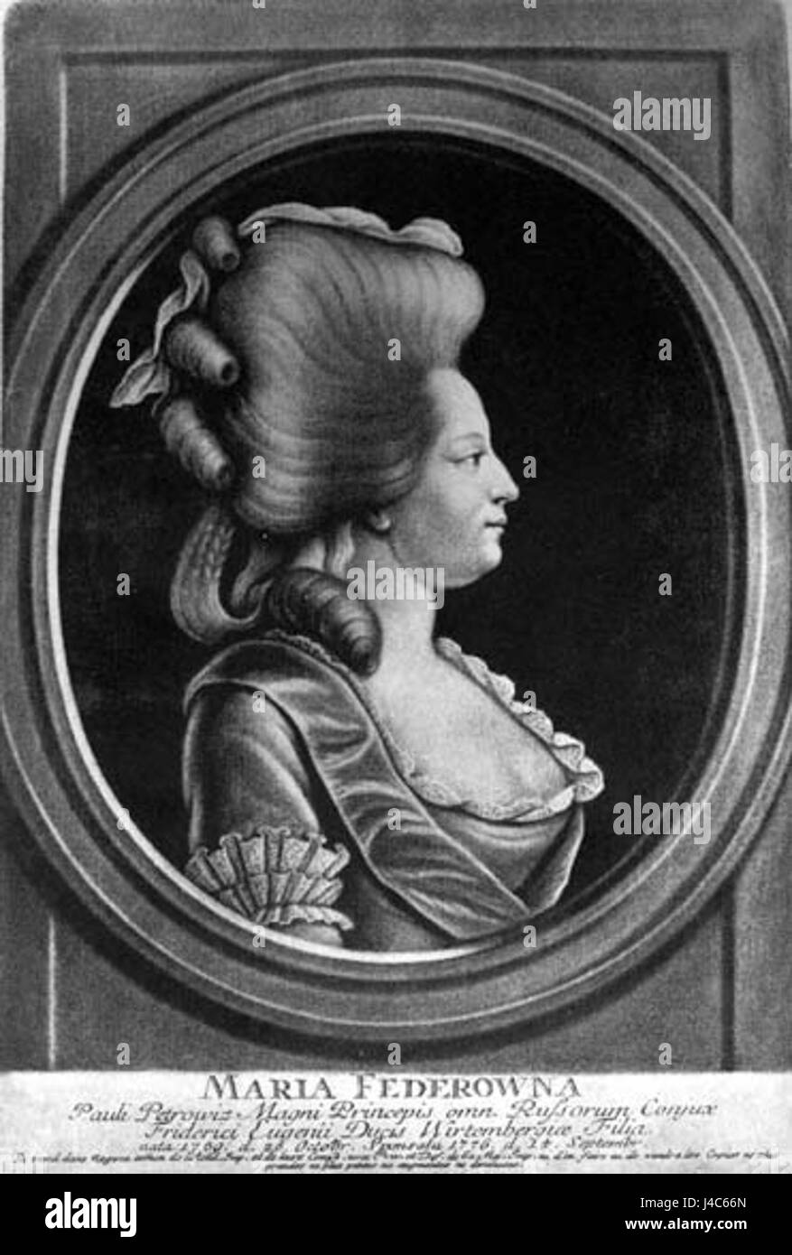 The profile portrait of Maria Fedorovna, Empress of Russia, depicts her ...
