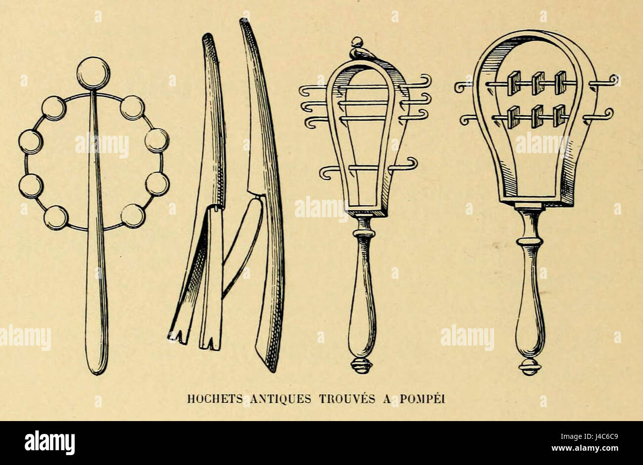 Collection of rattles from Pompeii, excavated from the ancient Roman ...