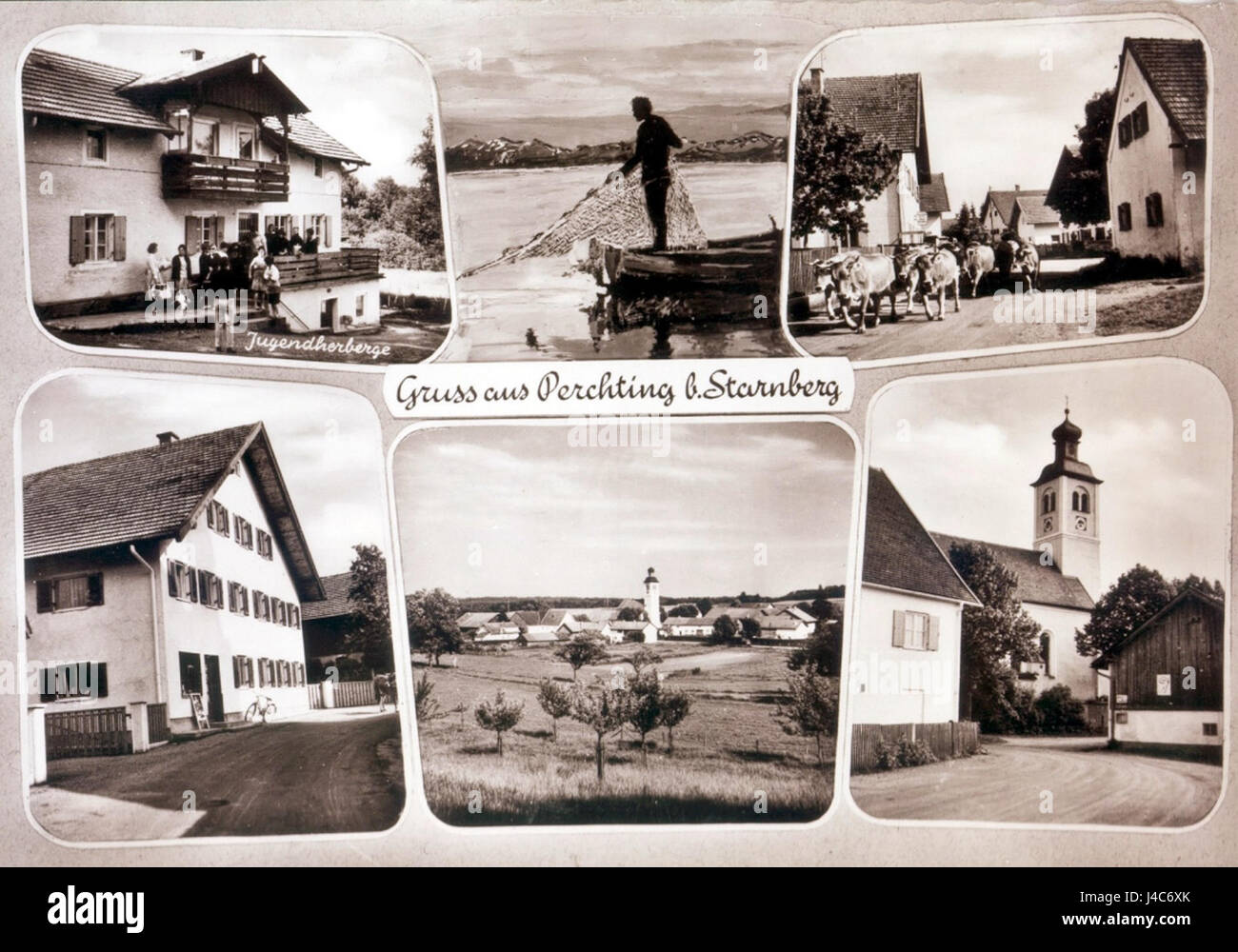 This postcard from 1933 depicts Perchting, a town or region in Germany ...