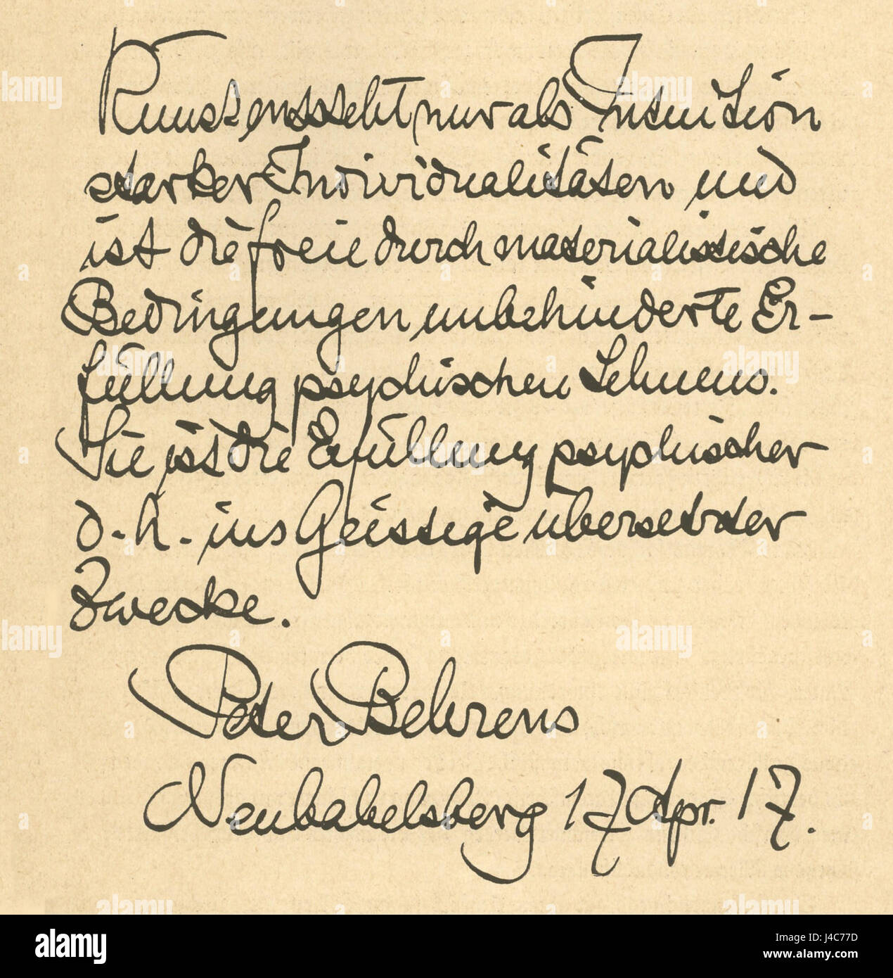 This autograph by Peter Behrens, dated 1917, reflects the work of a ...