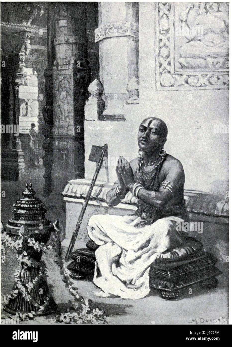 This historical scene depicts Ramanuja, a prominent Hindu philosopher ...