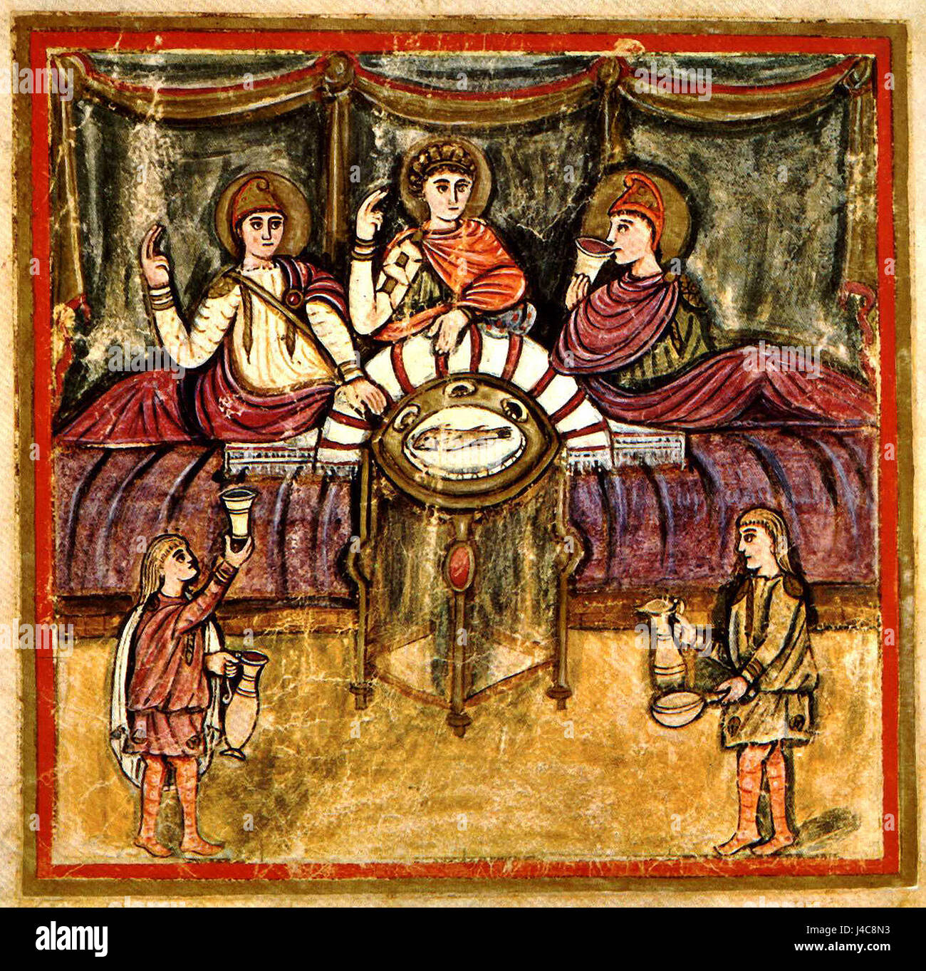 This manuscript detail shows Aeneas and Dido from Virgilâ€™s Aeneid, a ...