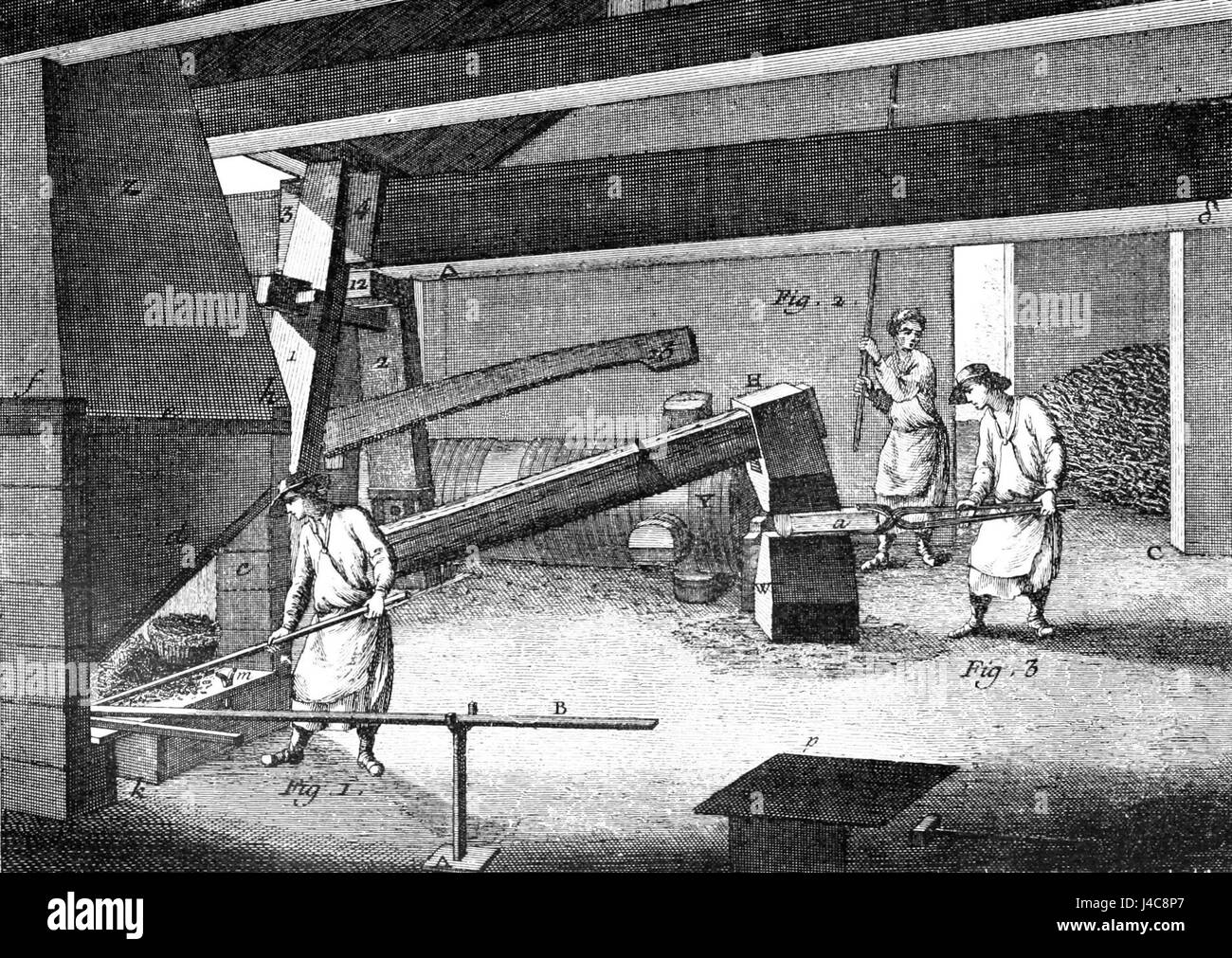 The illustration 'PSM V38 D183' shows a forge trip hammer, used for ...