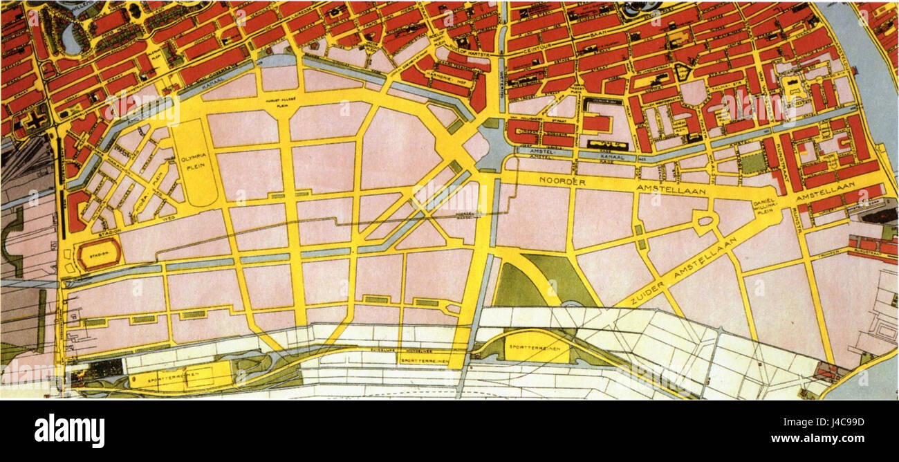 Plattegrond van Amsterdam Zuid met daarin alle uitgevoerde gebouwen in ...