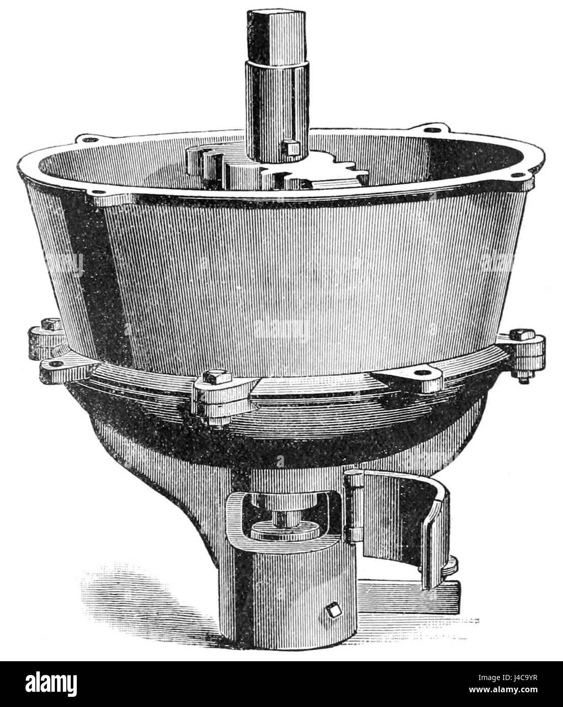 This image depicts a bark mill, a historical machine used in the ...