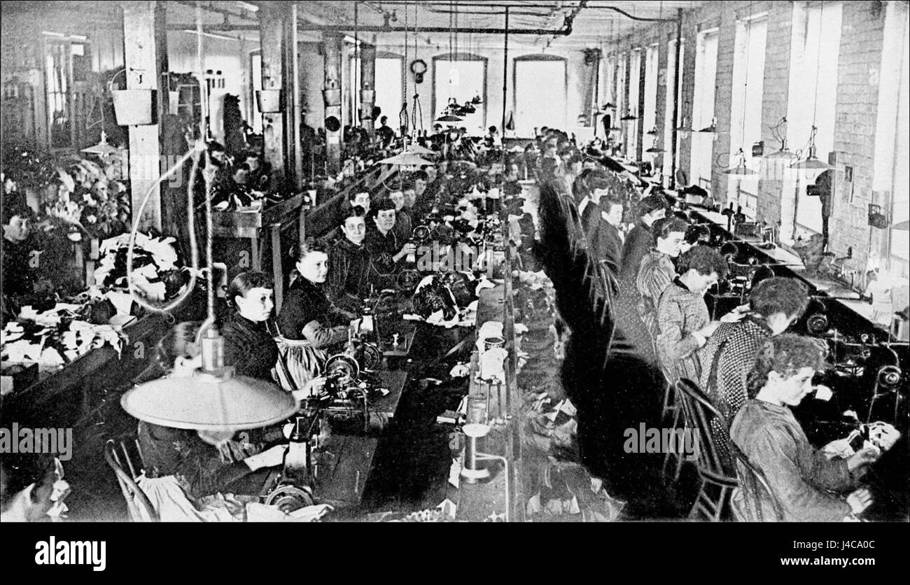 Plate 520 from PSM V41 illustrates a leather factory stitching room ...