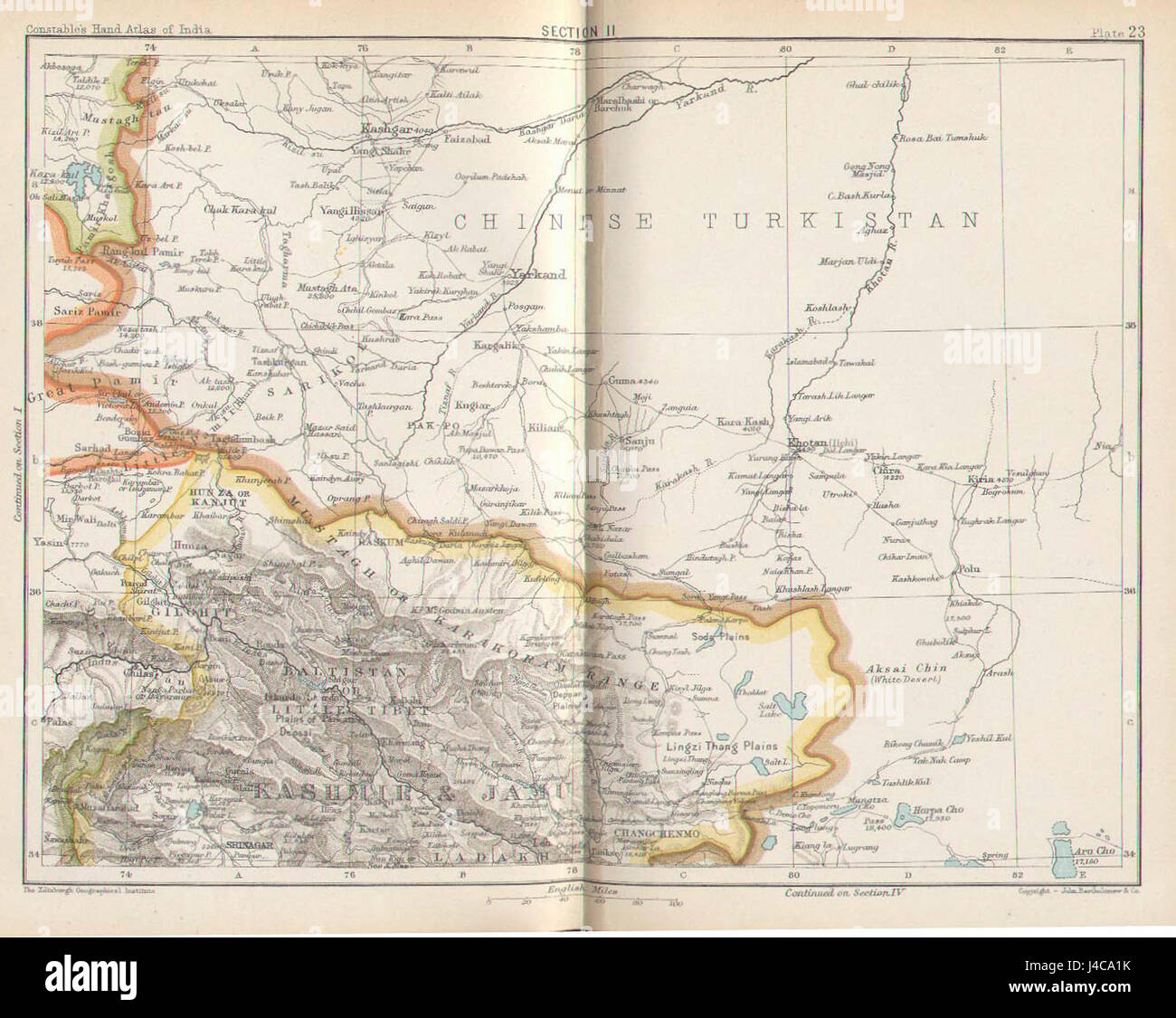 This map from Constable's 1893 hand atlas depicts Chinese Turkistan ...