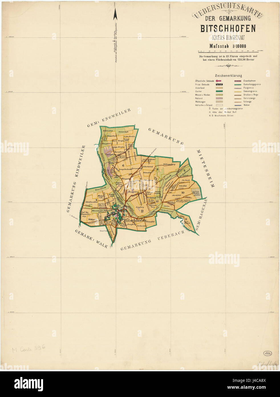 The cadastral plan of Bitschhoffen, dated 1893, is a detailed map ...