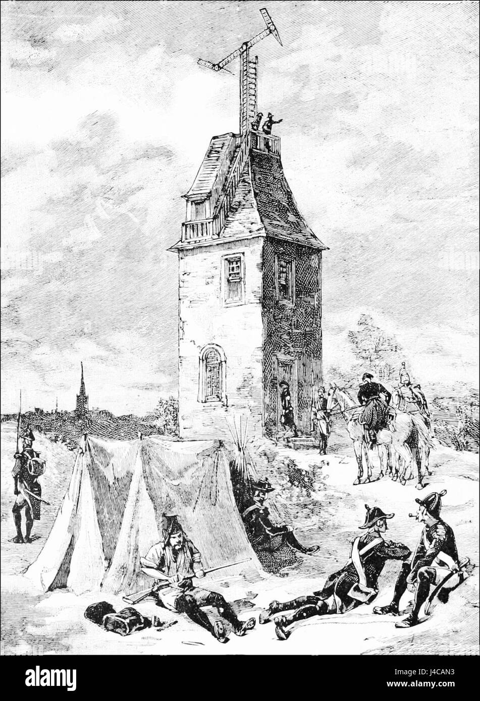 This engraving from 1794 shows a military post equipped with a ...