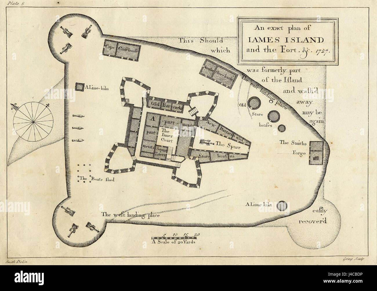 This historical map from 1727 details James Island and Fort on the ...