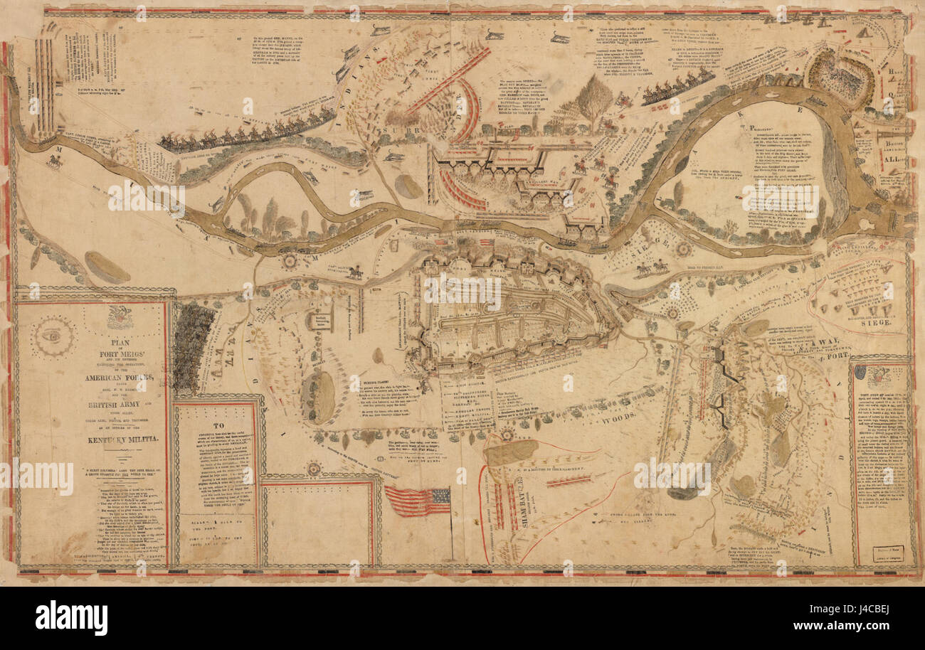 This historical map, created by Sebree in 1813, depicts Fort Meigs and ...