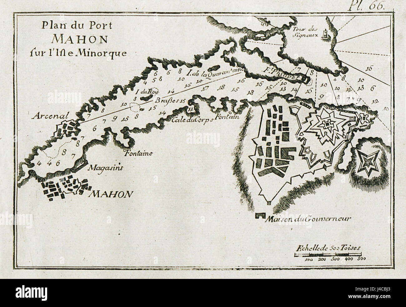This is a detailed map of the port of Mahon on the island of Minorca ...