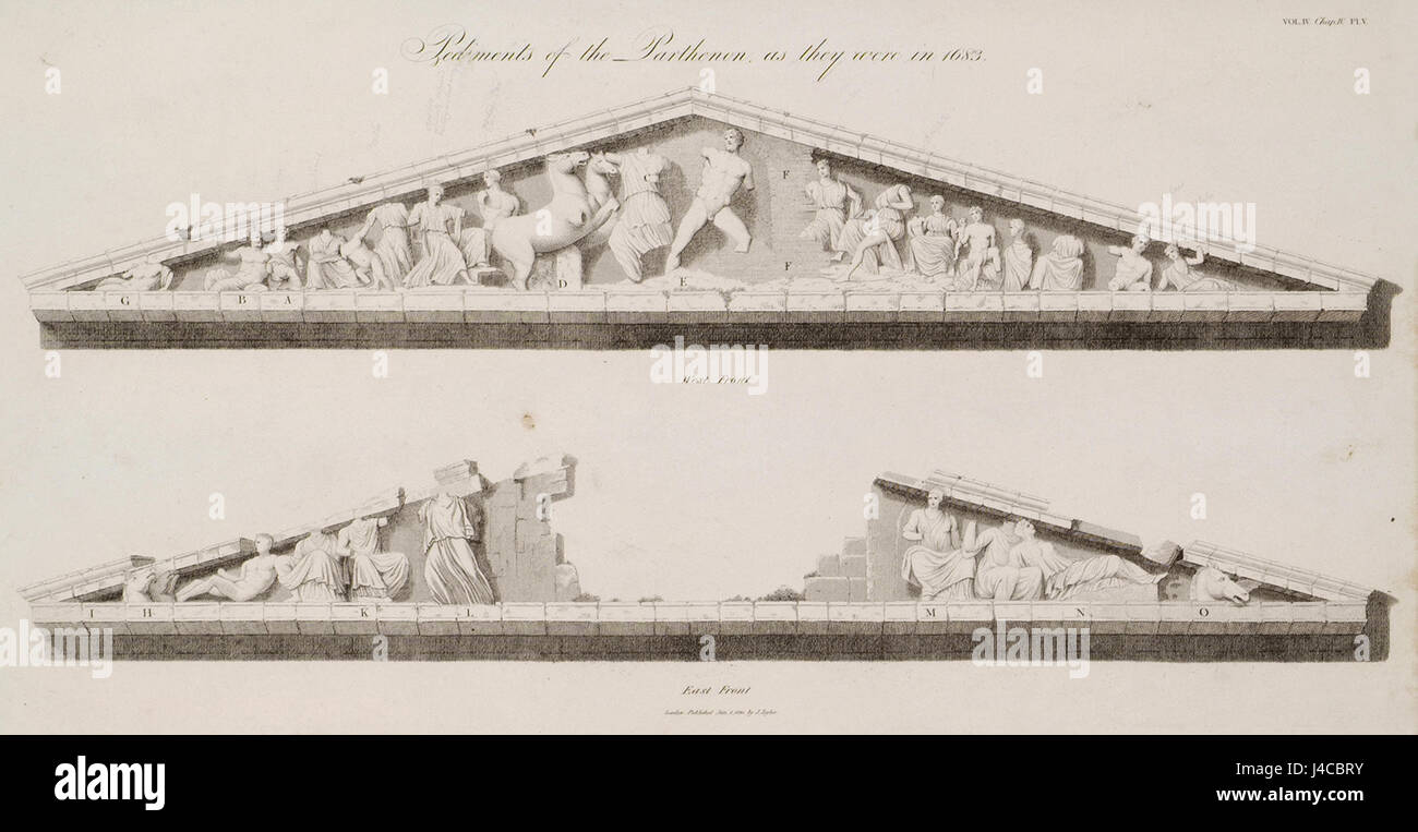 Pediments of the Parthenon as they were in 1683 Stuart James & Revett ...