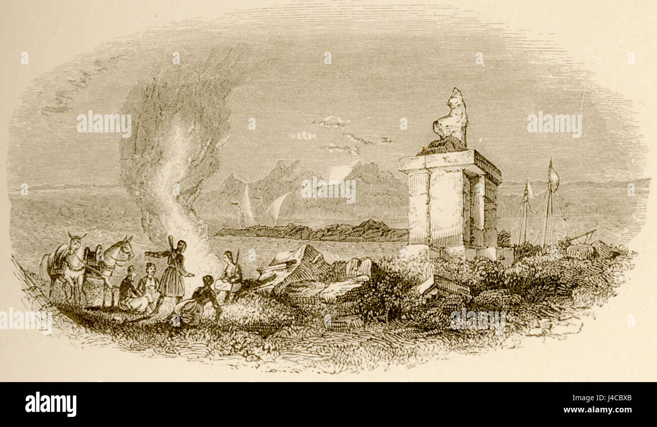 This 1882 image depicts Port Raphte, along with a statue of William ...