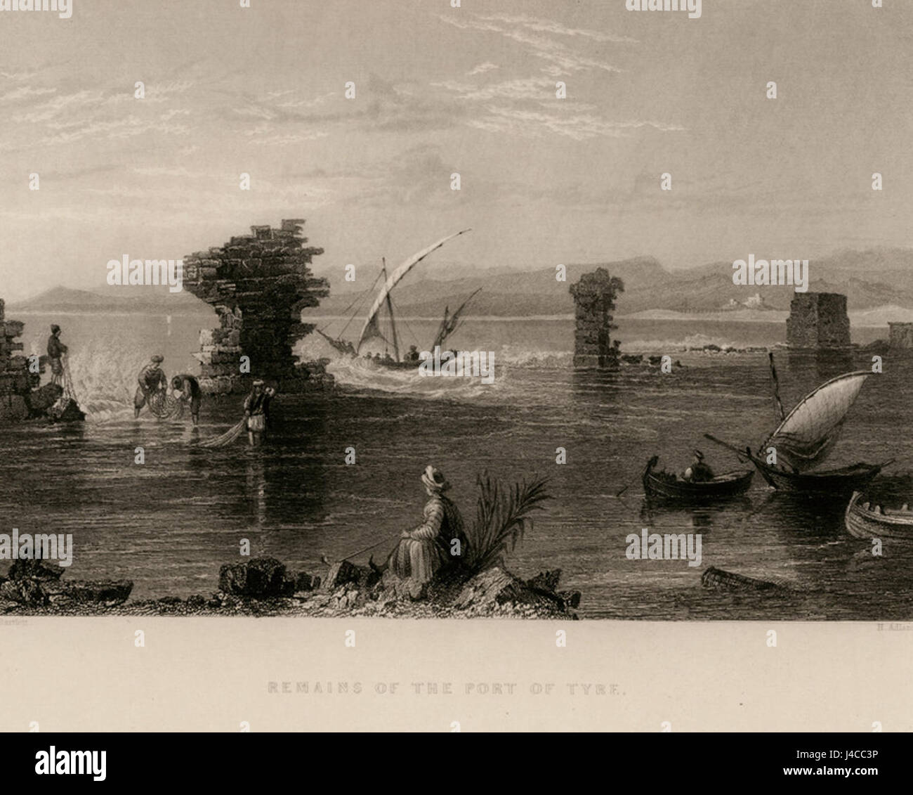 The remains of the ancient Port of Tyre, captured in this 1836 ...